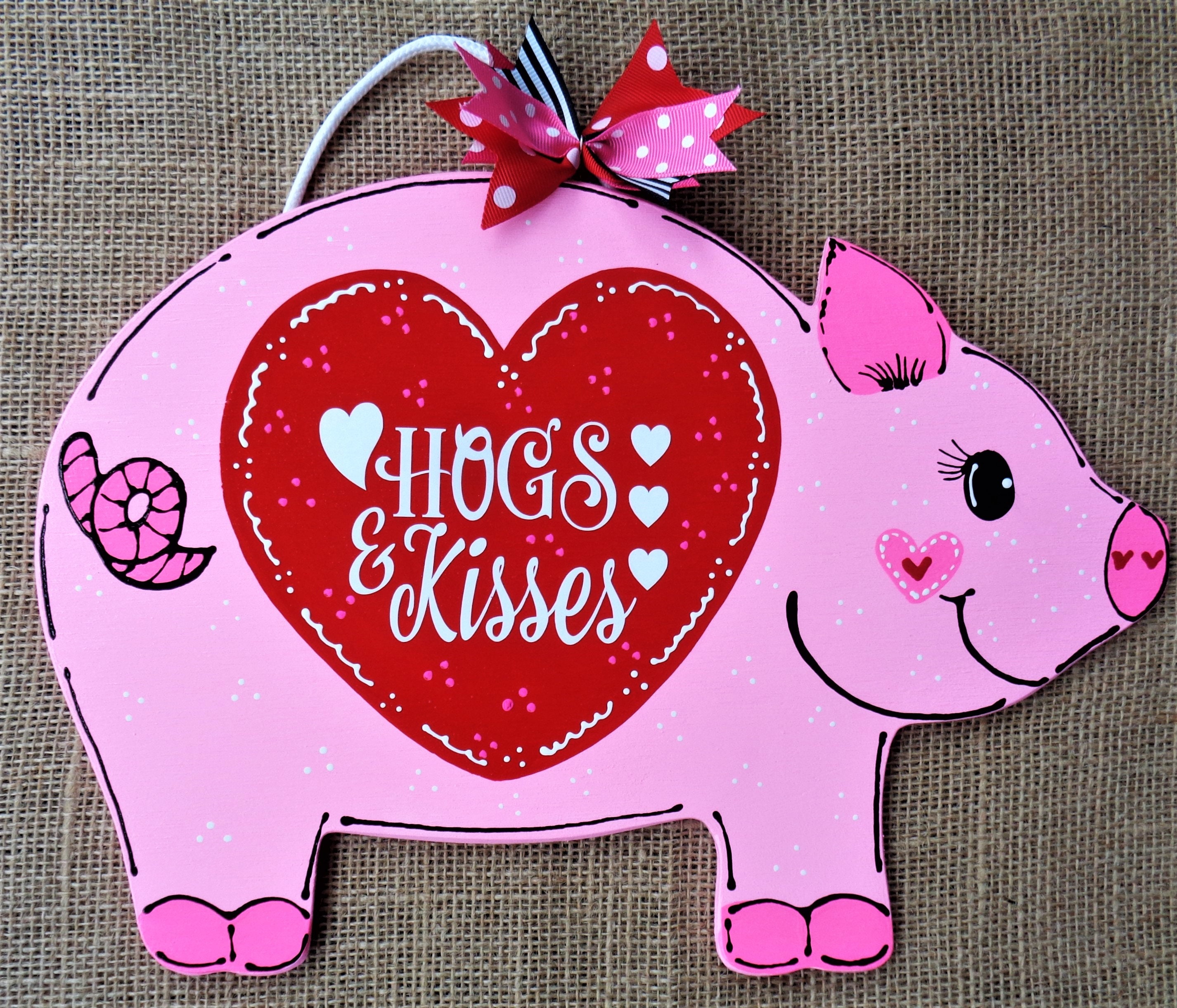Hogs & Kisses VALENTINE'S DAY PIG Sign Wall Door Hanger Holiday Decor ...