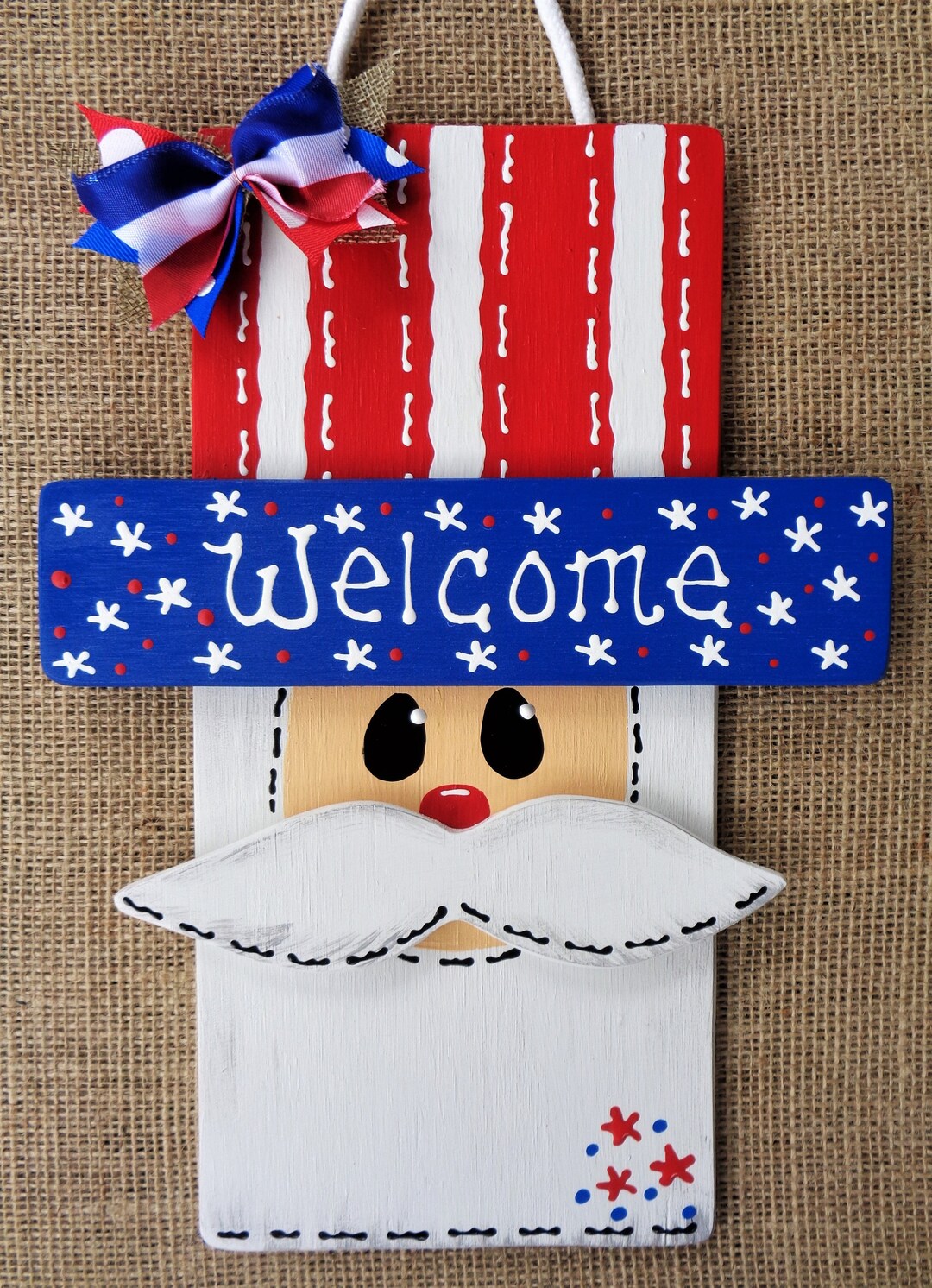 WELCOME 4th of July UNCLE SAM Sign Americana Wall Art Door Hanger ...