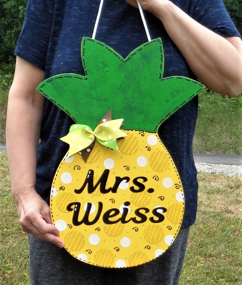 18" Personalized PINEAPPLE TEACHER SIGN Class Classroom Name Room Door ...