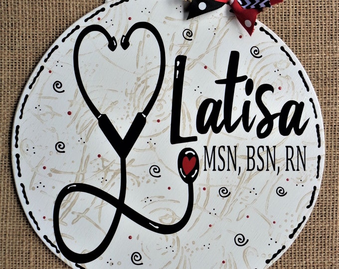 Personalized Circle NURSE DOCTOR Sign Medical Door Sign Wood Wooden EMT ...