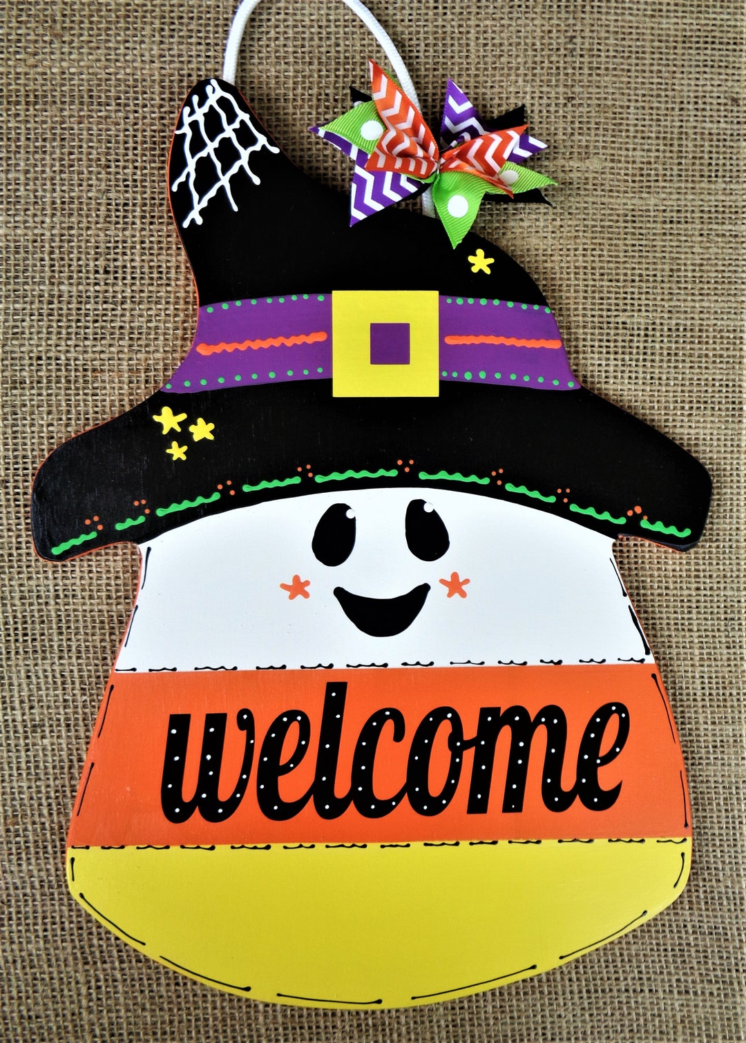 Welcome CANDY CORN SIGN Pumpkin Wall Art Door Plaque Holiday Seasonal ...