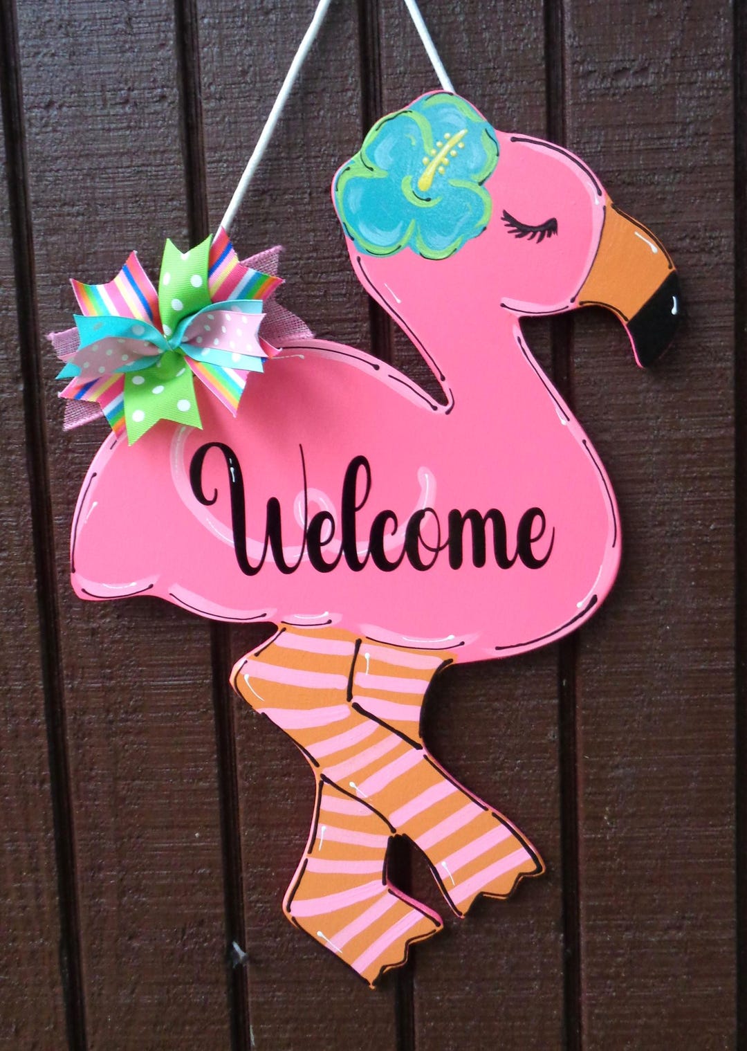 Hand Painted Flamingo Welcome Sign: Tropical Tiki Bar Decor - Etsy