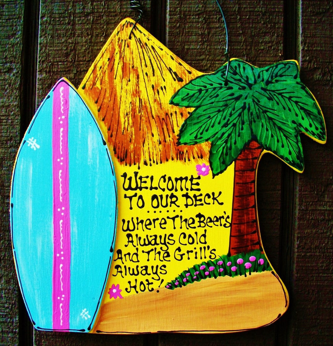 DECK Beer & Grill SIGN Surfboard Tiki Bar Beach Handcrafted Patio ...
