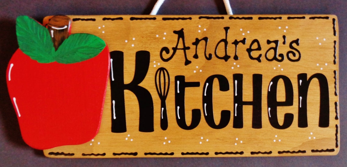 Personalize APPLE KITCHEN Name SIGN Wall Hanger Hanging Plaque - Etsy
