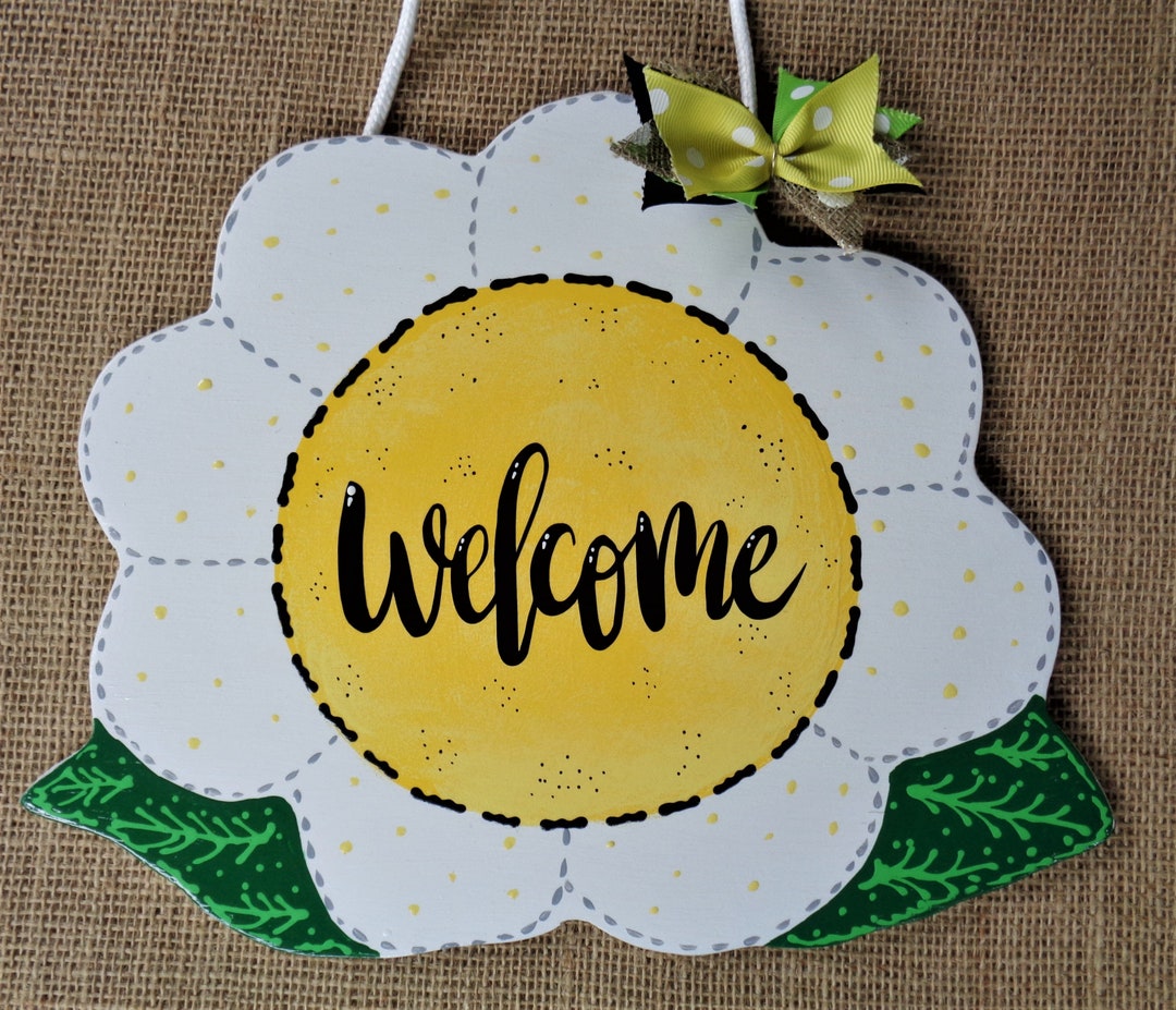 Welcome Daisy SIGN Wall Plaque Home Family Deck Patio Door Summer Decor ...