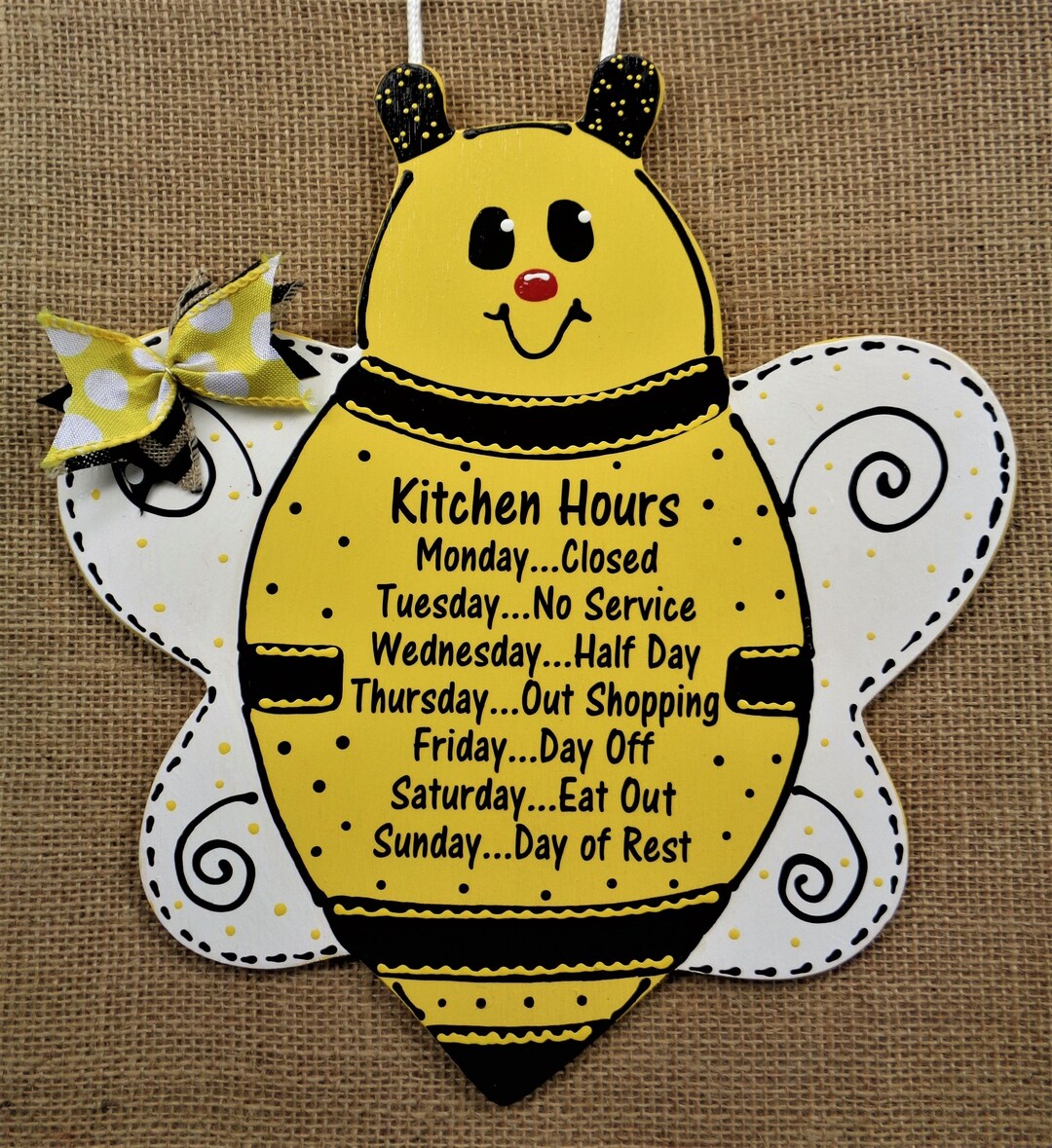 BUMBLEBEE Kitchen Hours BEE SIGN Wall Hanger Hanging Plaque Decor ...