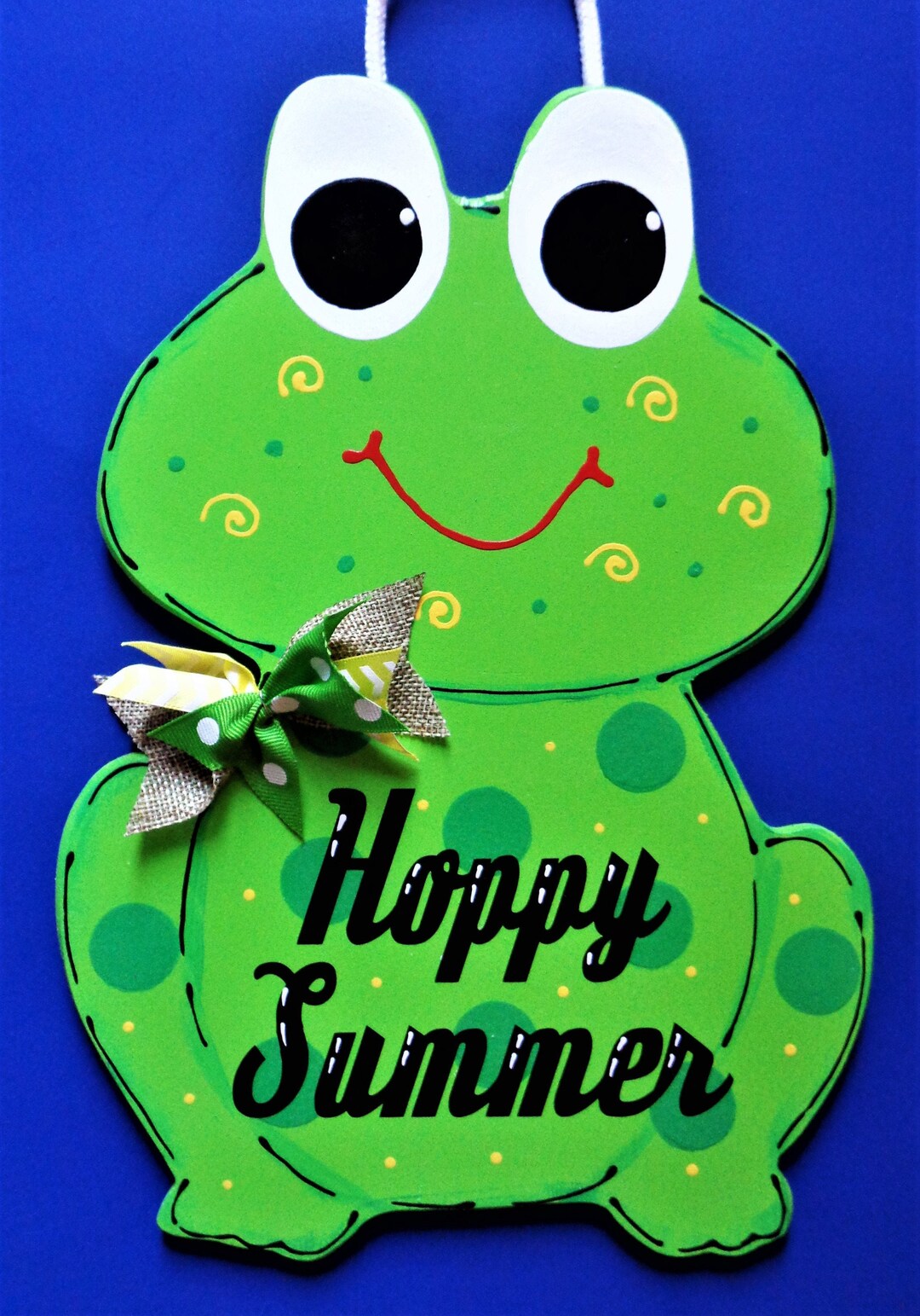 HOPPY SUMMER Frog SIGN Wall Art Door Hanger Plaque Pool Backyard Porch ...