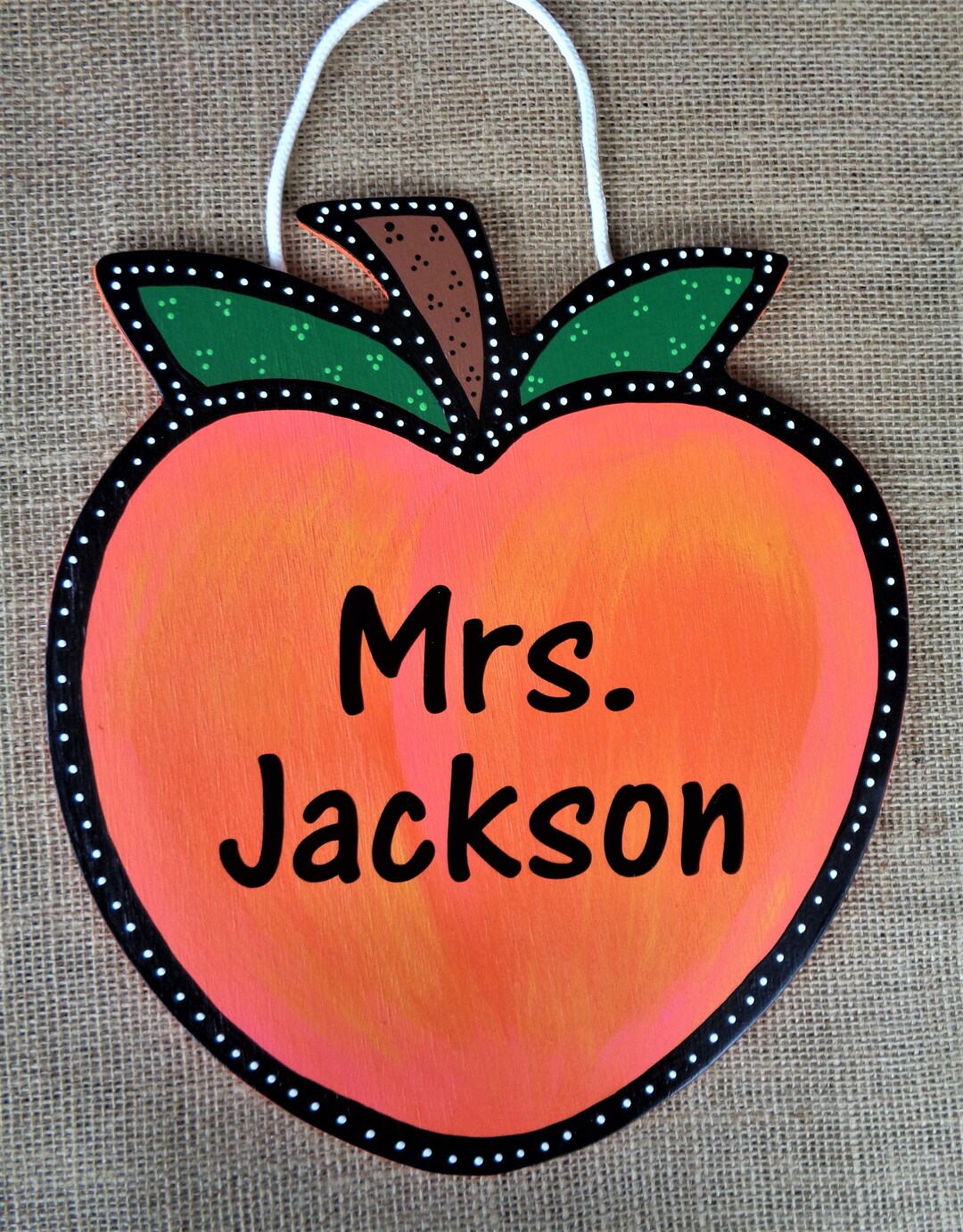 Personalized PEACH TEACHER SIGN Class Classroom Name Room Door Plaque ...