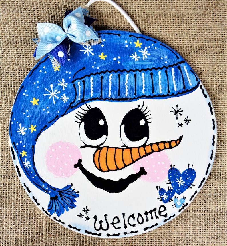 SNOWMAN Face CIRCLE SIGN Wall Art Door Winter Christmas Plaque Wreath ...