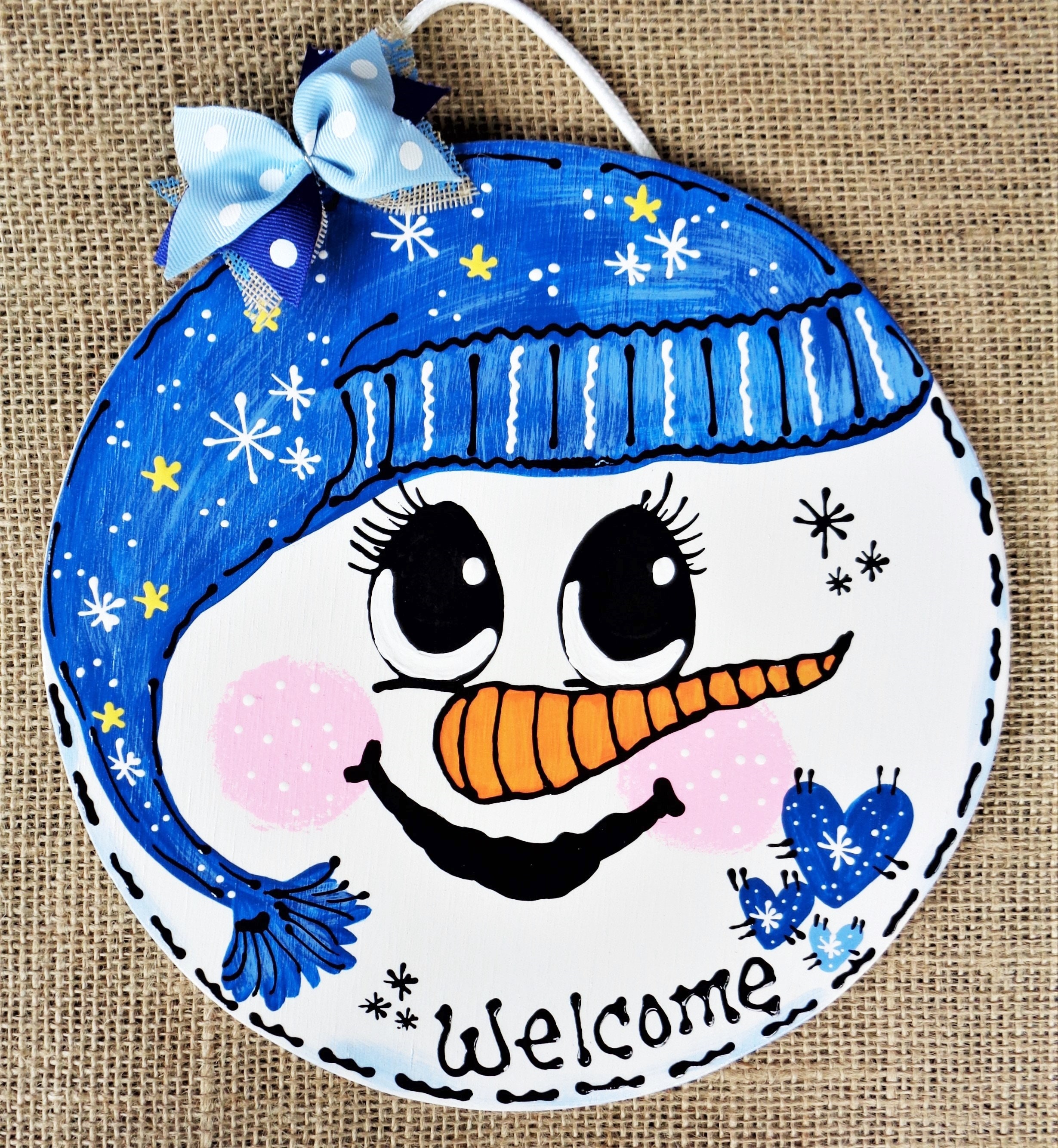 SNOWMAN Face CIRCLE SIGN Wall Art Door Winter Christmas Plaque - Etsy