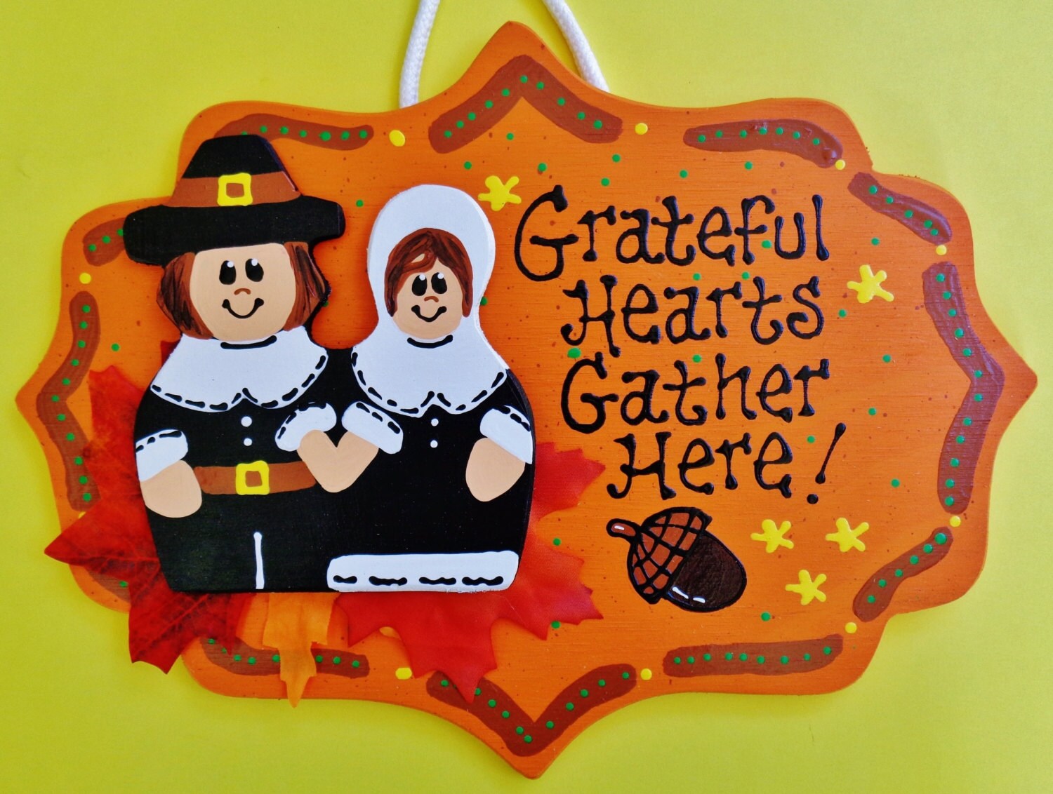 Grateful Hearts Gather Here PILGRIM COUPLE THANKSGIVING Sign | Etsy
