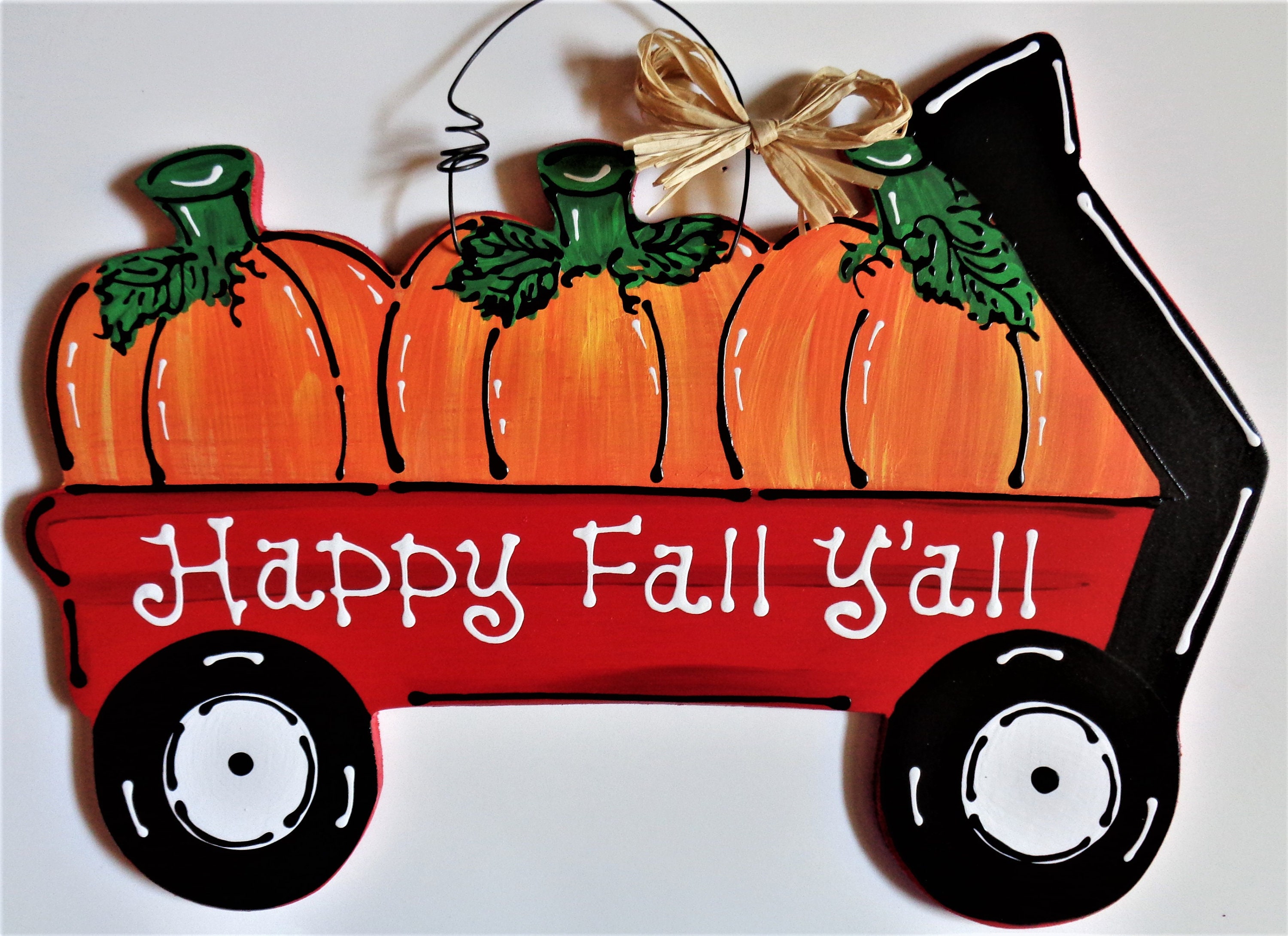 Happy Fall Y'all PUMPKINS Red WAGON SIGN Door Hanger Wall Art Plaque ...