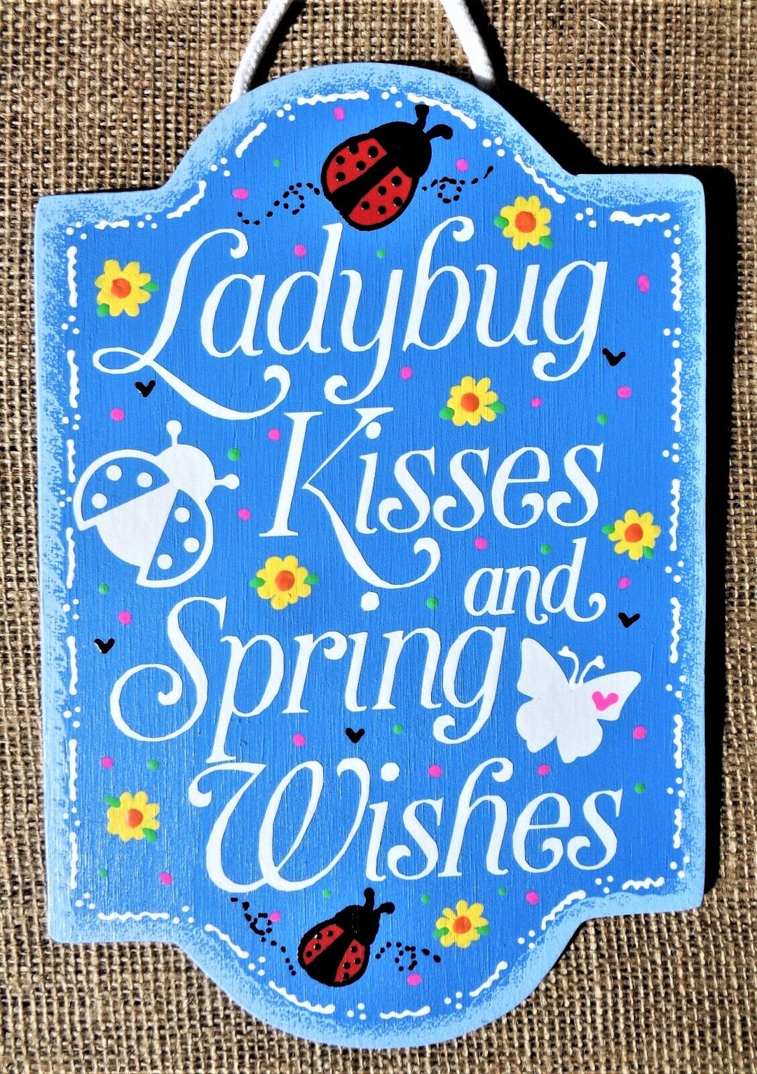 LADYBUG KISSES and SPRING Wishes Door Room Sign Wood Seasonal Plaque ...