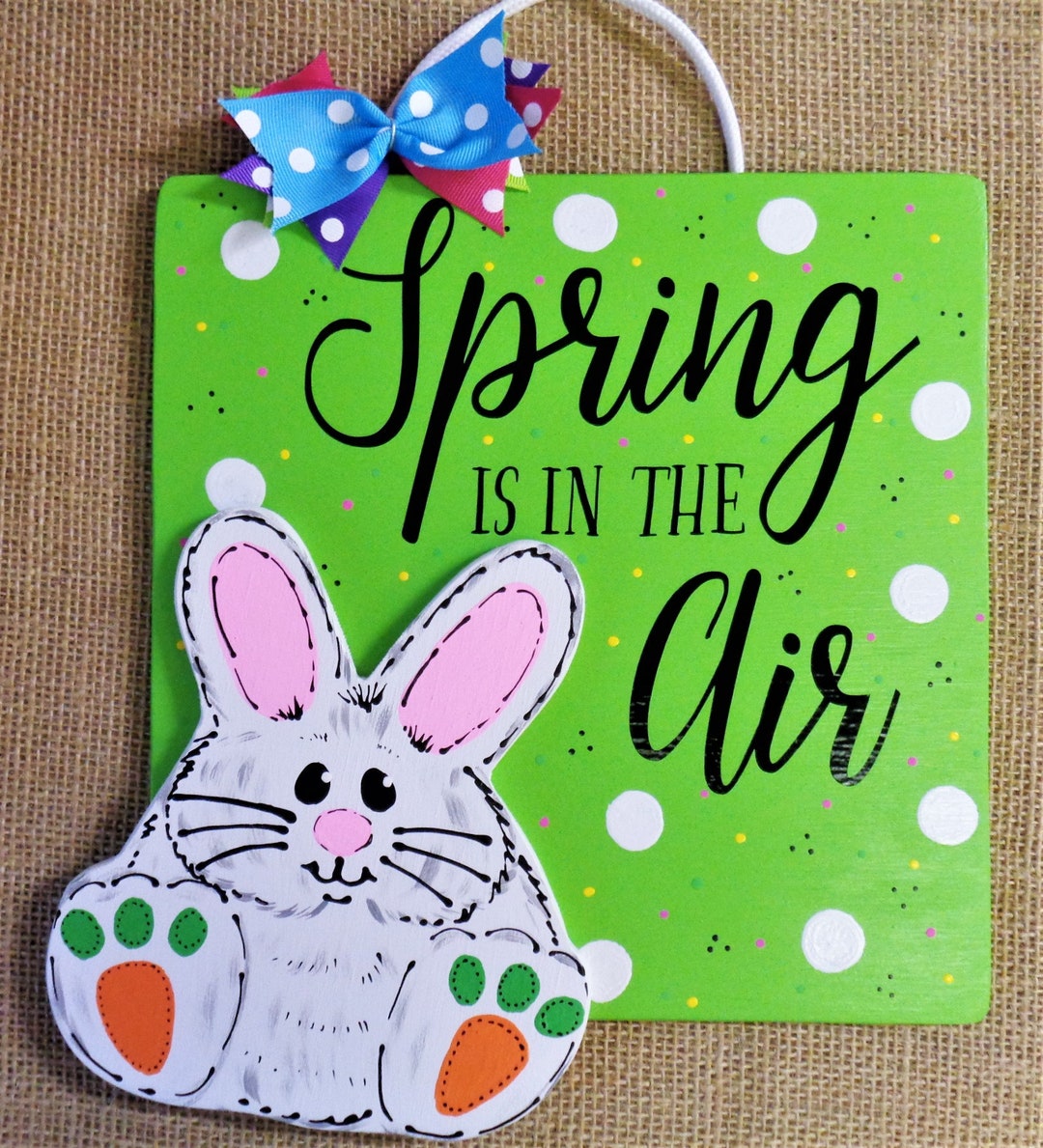 SPRING is in the AIR Bunny Door Sign Hanger Hanging Plaque Seasonal ...
