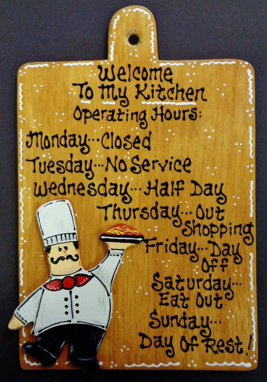 FAT CHEF OVERLAY Kitchen Hours Sign Plaque Country Wood Wall Bistro ...