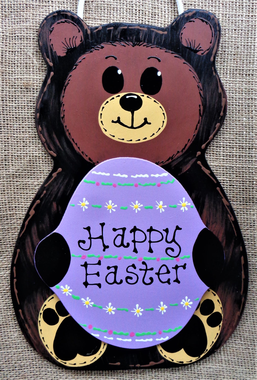 HAPPY EASTER Bear Door SIGN Wall Art Hanger Plaque Holiday Seasonal ...