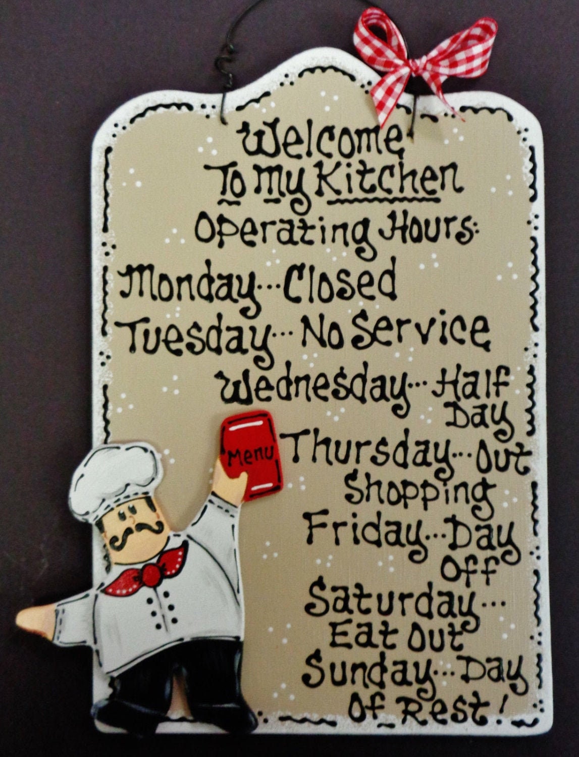 Taupe FAT CHEF OVERLAY Kitchen Hours Sign Plaque Wall Bistro | Etsy