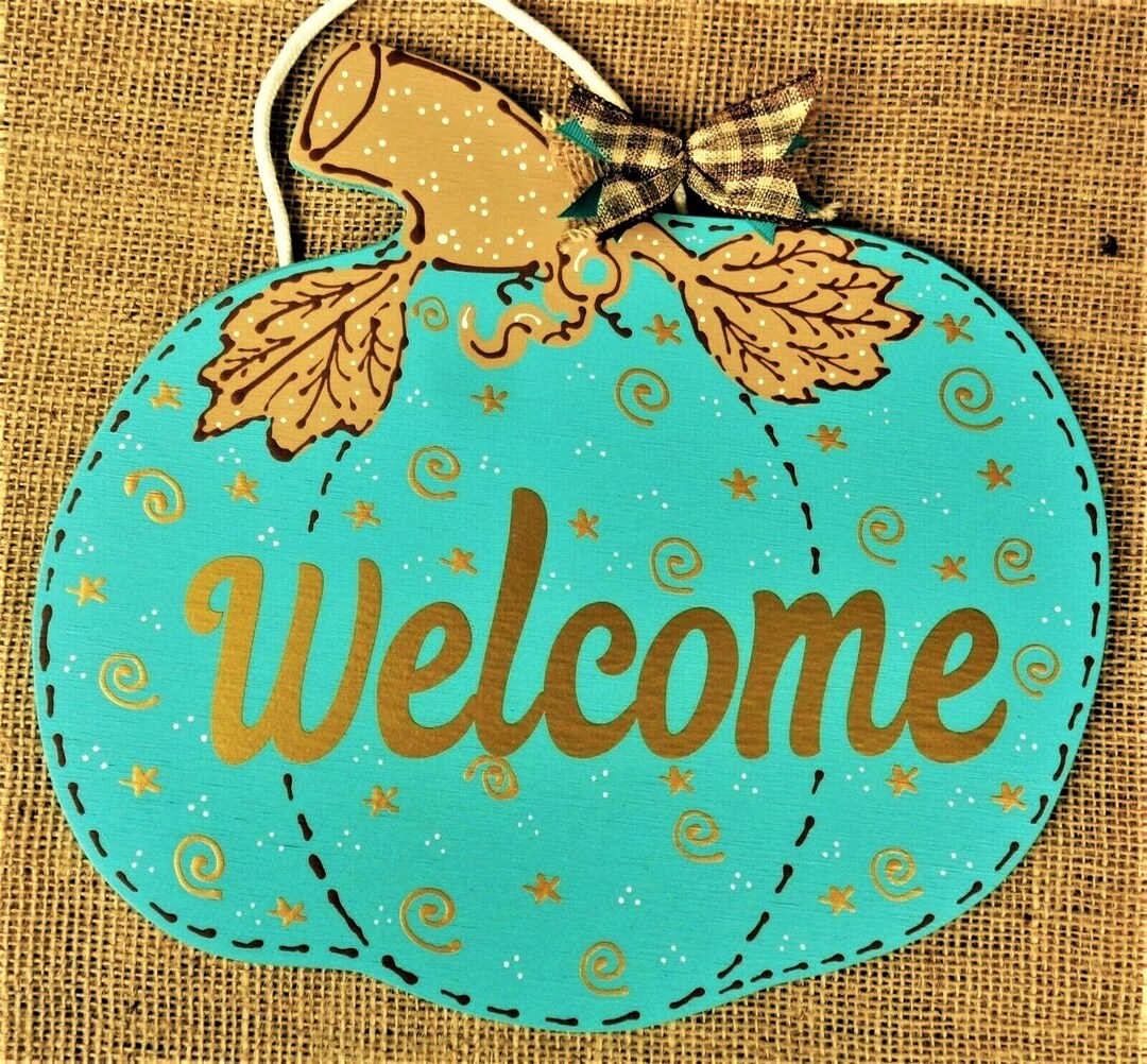 WELCOME Wood Wooden PUMPKIN Welcome Sign Wall Art Door Plaque - Etsy