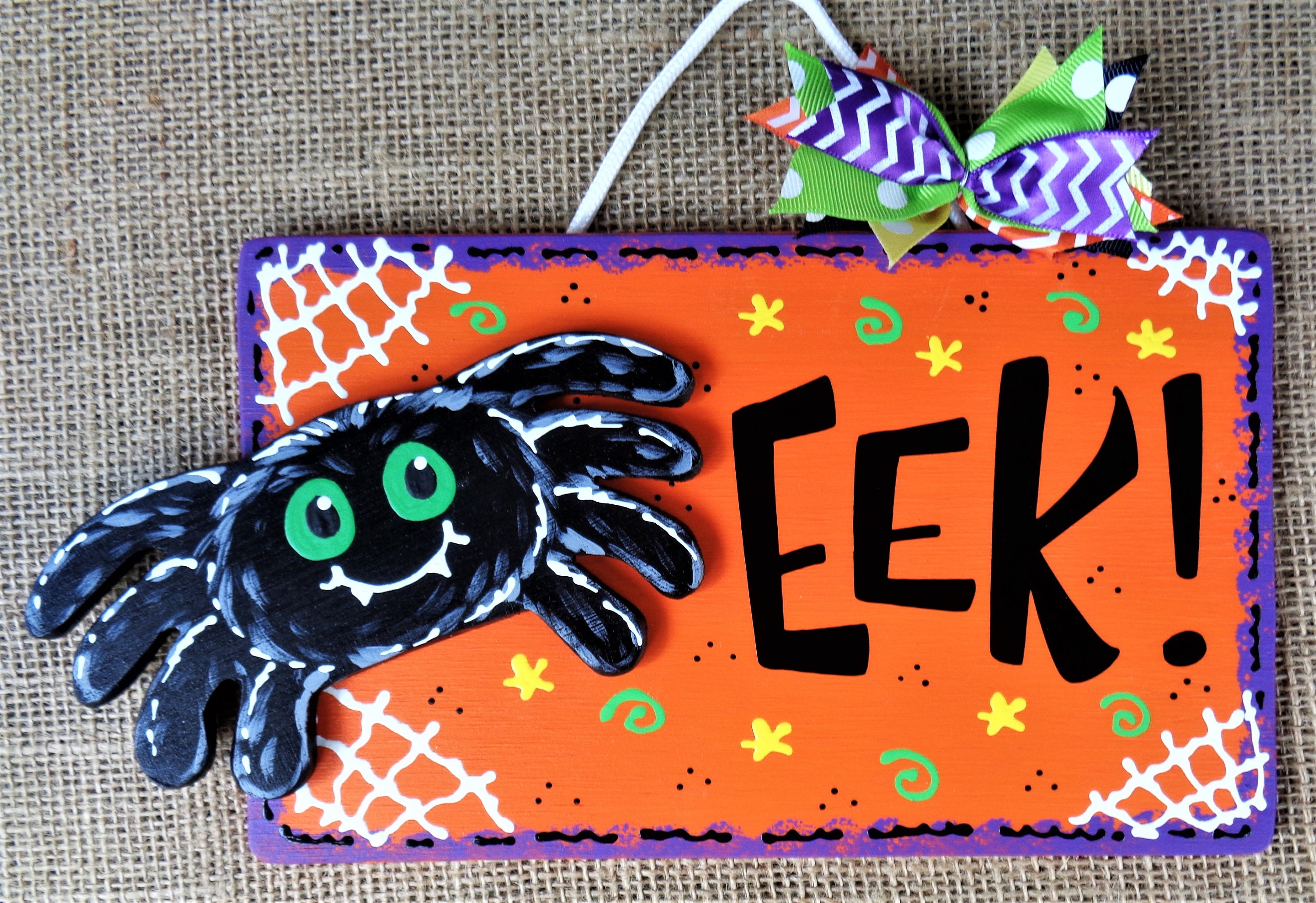 Eek SPIDER HALLOWEEN SIGN Wall Art Door Hanger Plaque Wreath | Etsy