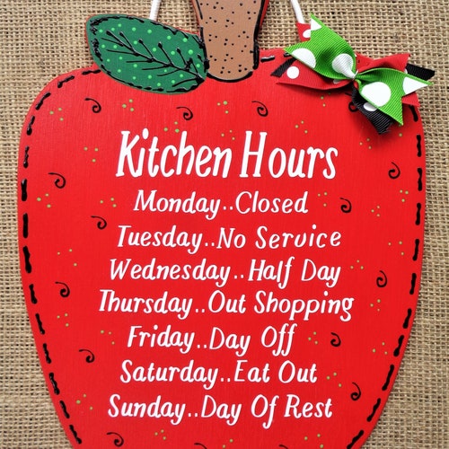 APPLE Kitchen Hours SIGN Wall Hanger Hanging Plaque Decor - Etsy