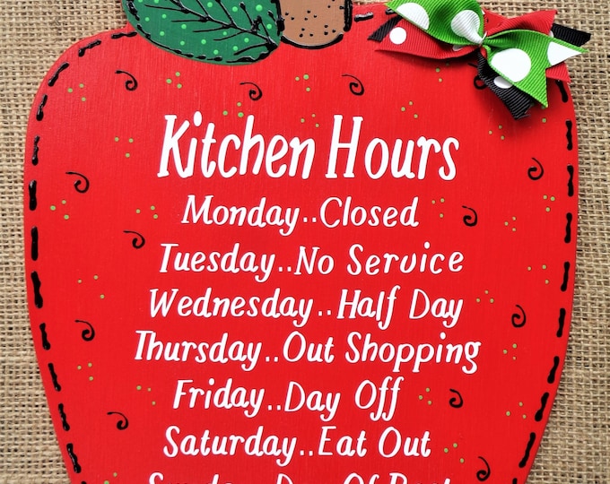 APPLE Kitchen Hours SIGN Wall Hanger Hanging Plaque Decor - Etsy