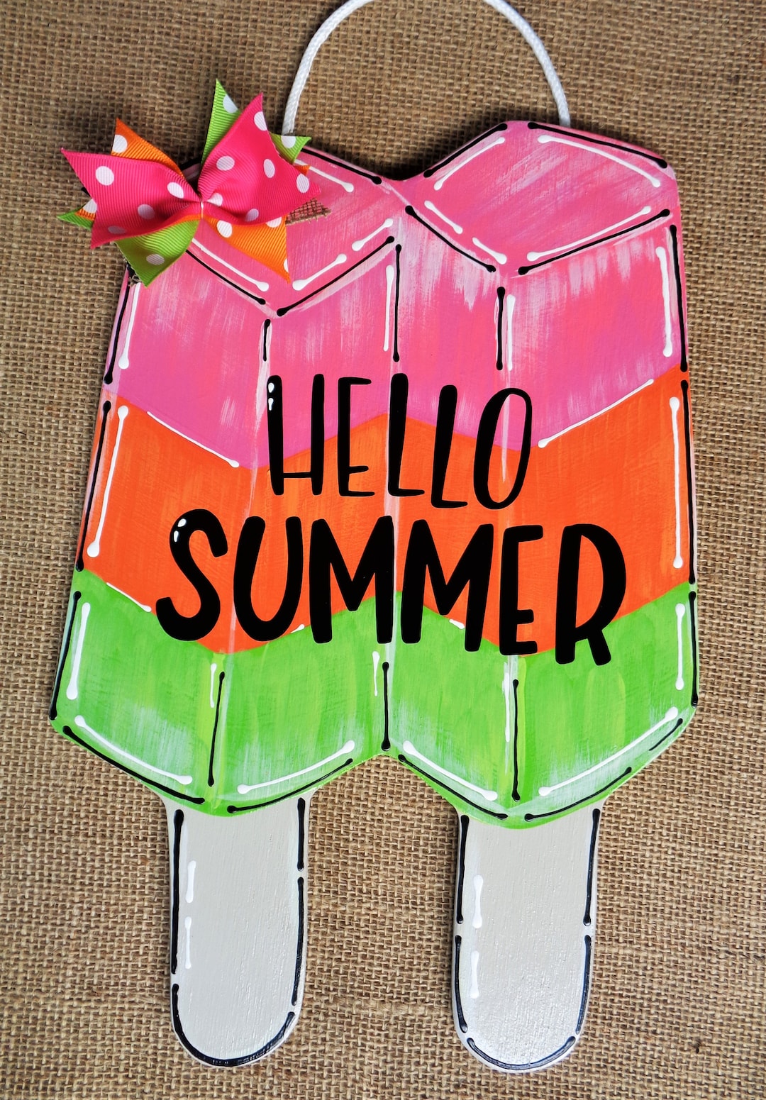 Hello Summer POPSICLE SIGN Door Hanger Plaque Pool Backyard Porch Deck ...