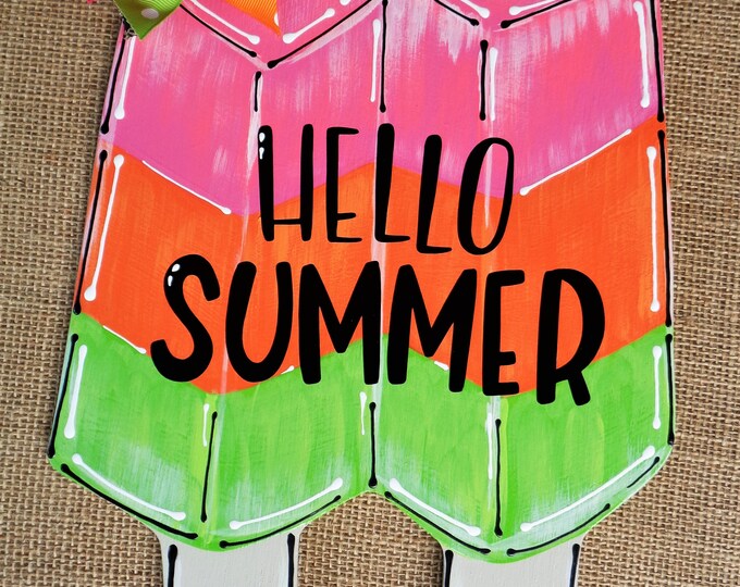 Hello Summer POPSICLE SIGN Door Hanger Plaque Pool Backyard Porch Deck ...