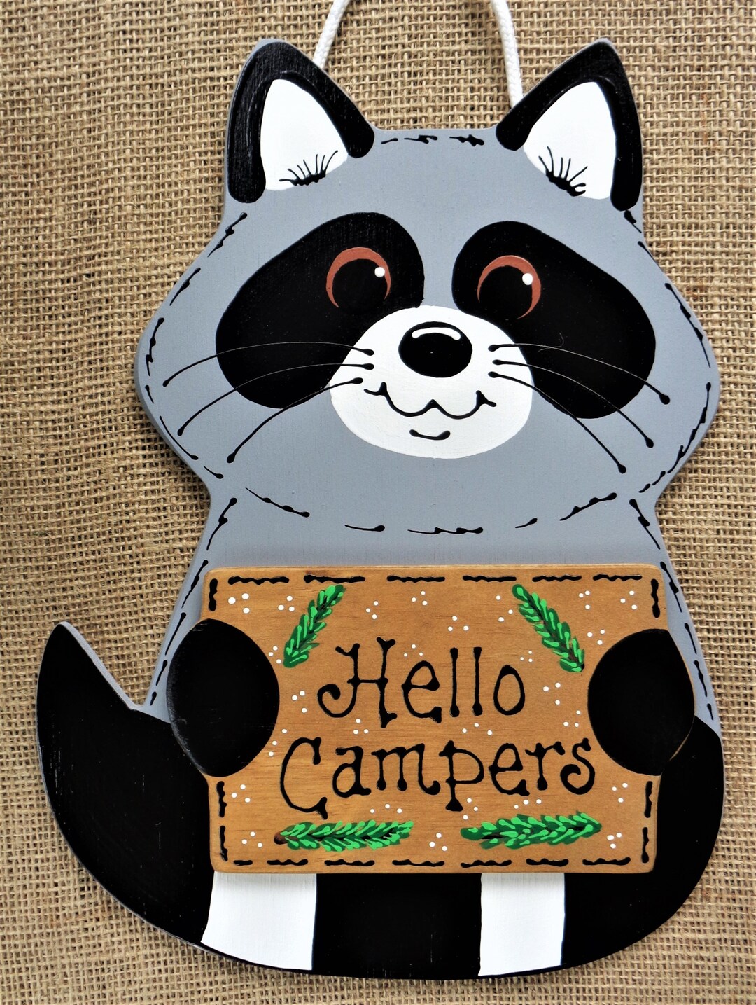 RACCOON Hello Campers SIGN Camp Camping Camper Cabin Rustic Plaque ...
