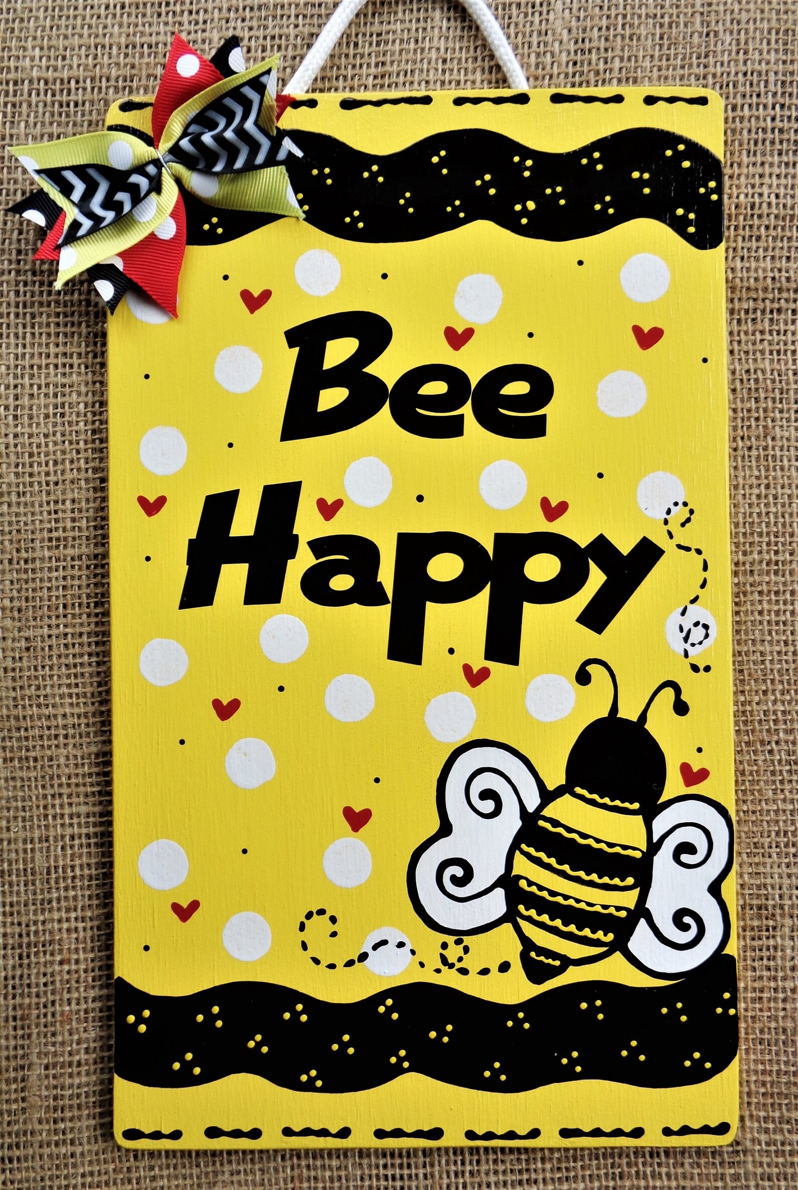 BEE Happy BUMBLEBEE SIGN Hanging Door Family Wall Art Polka | Etsy