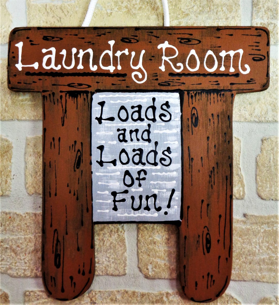 LAUNDRY ROOM Loads of Fun SIGN Wall Hanger Room Plaque Country Wood ...