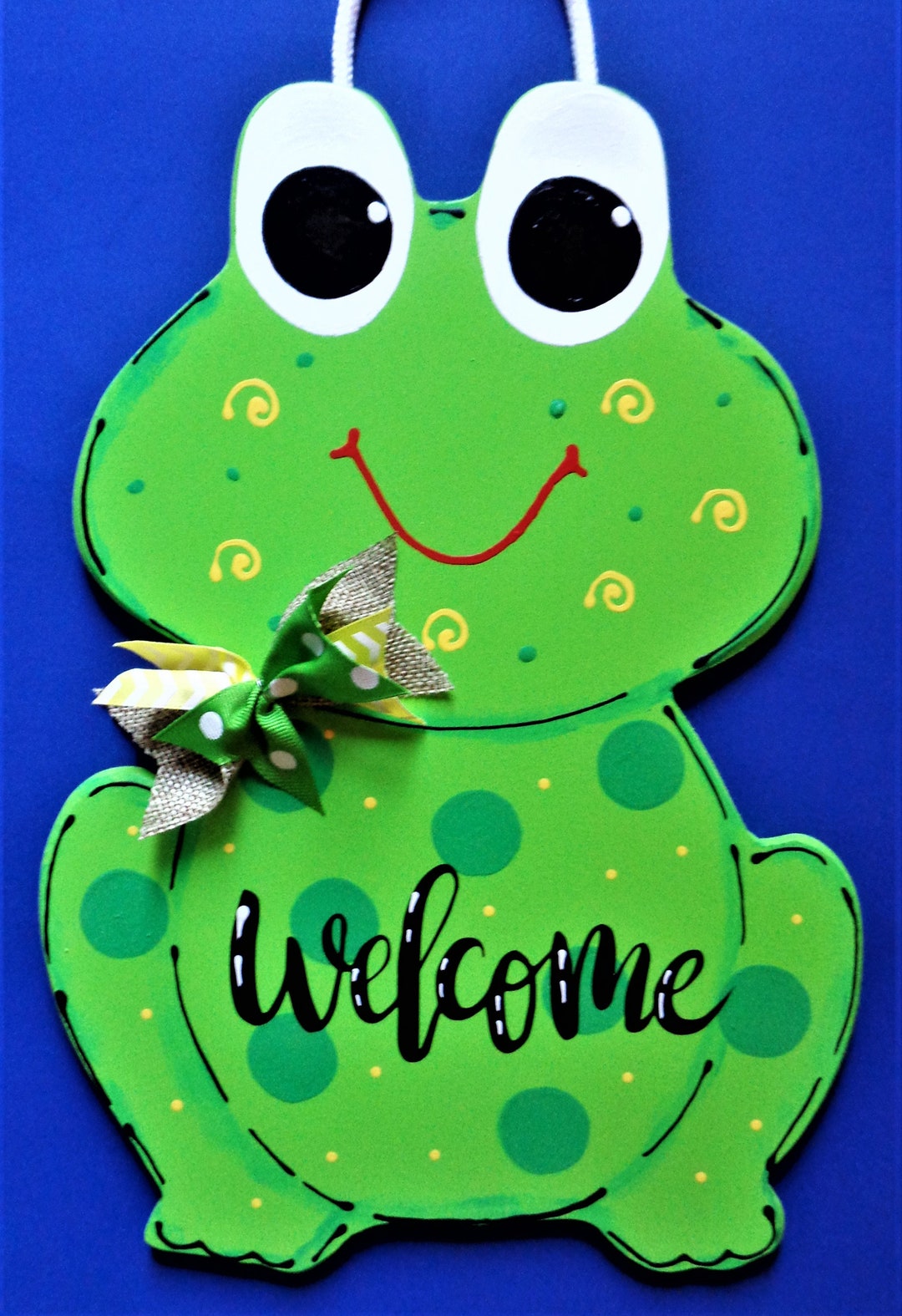 WELCOME Frog SIGN Wall Art Door Hanger Plaque Pool Backyard Porch Deck ...