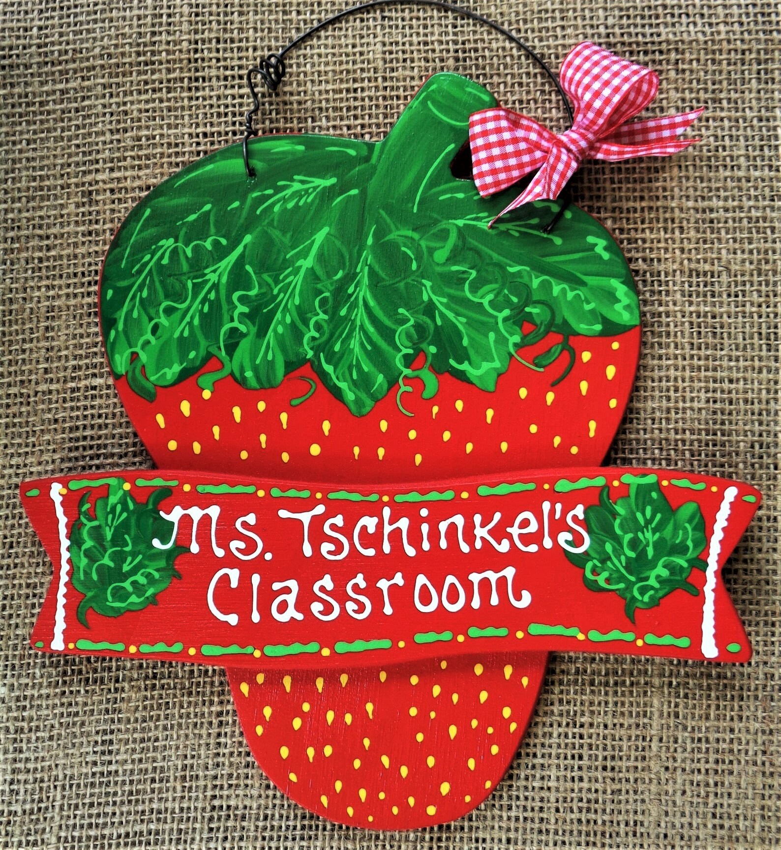 Personalized STRAWBERRY TEACHER SIGN Plaque School Handcrafted Class ...