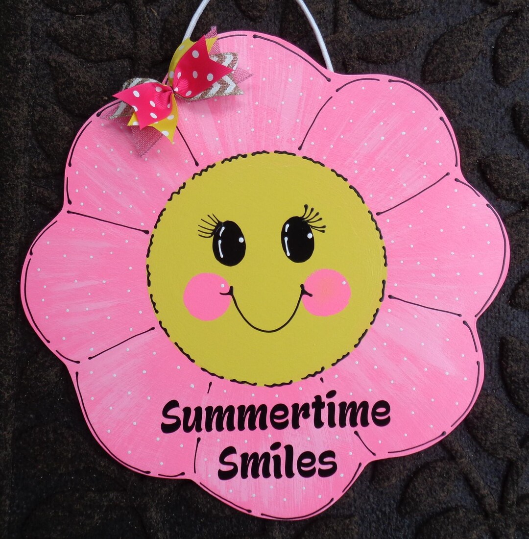 Handcrafted Pink Flower Sign: Summertime Smiles Wood Decor - Etsy