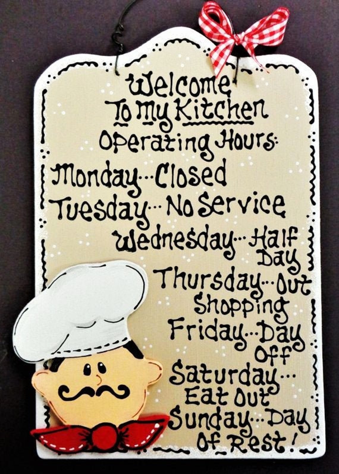 Taupe FAT CHEF OVERLAY Kitchen Hours Sign Plaque Wall Bistro - Etsy