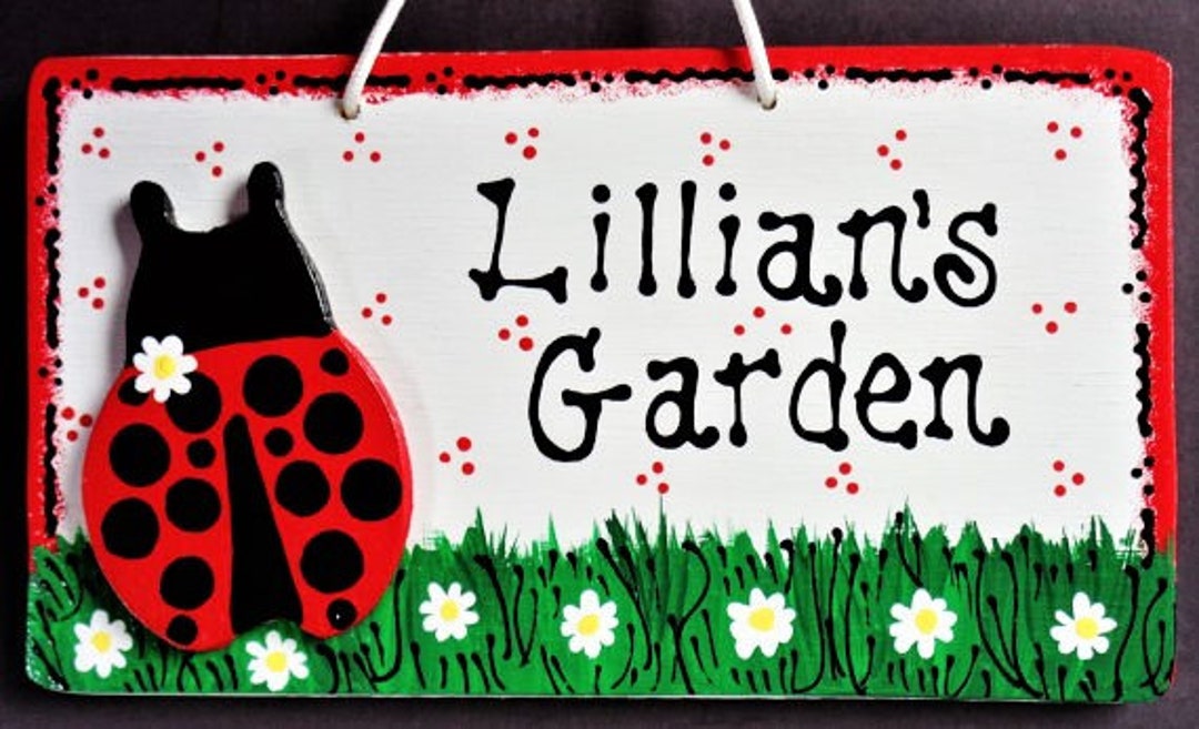 Personalize LADYBUG GARDEN Name SIGN Wall Hanging Decor Country Family ...