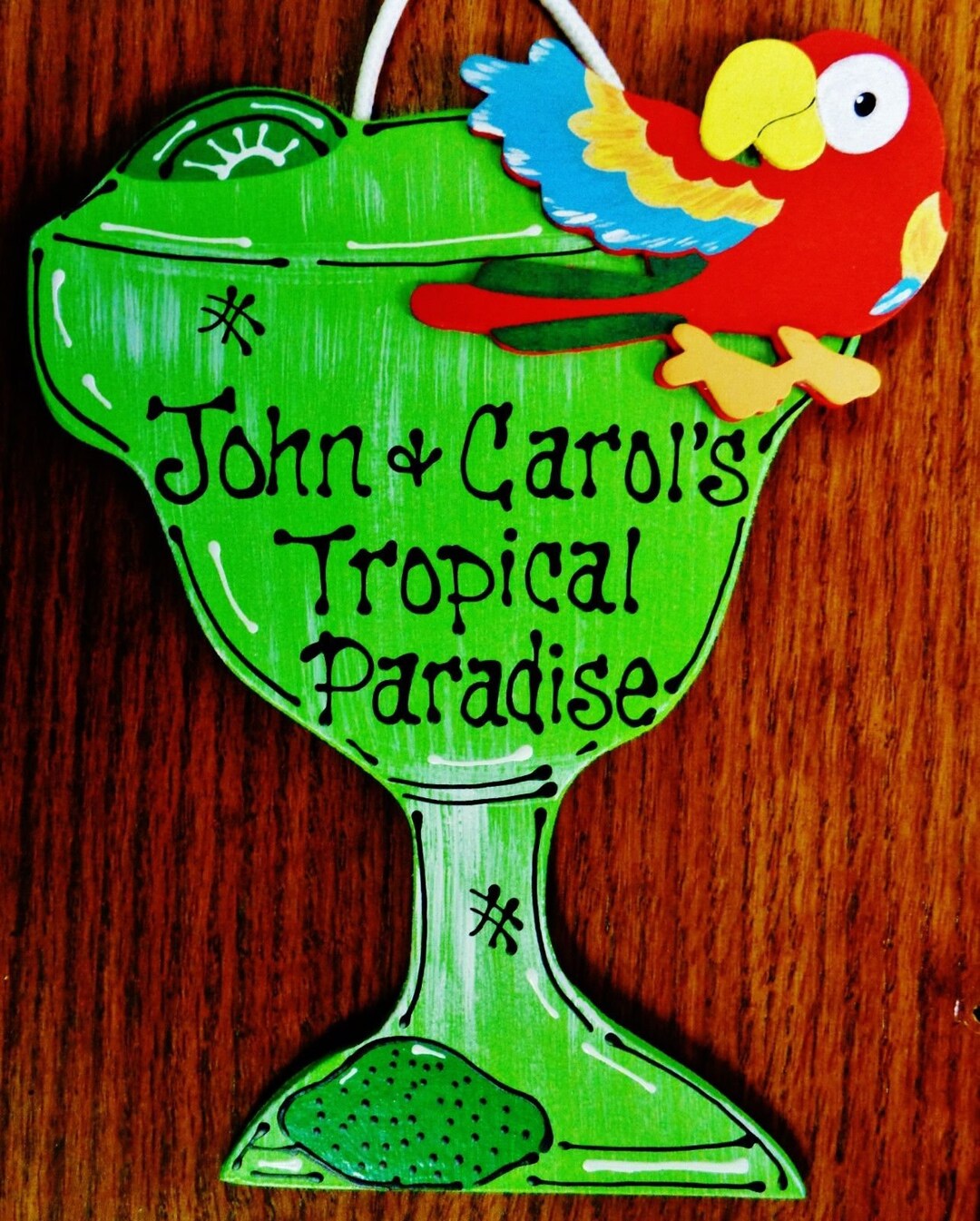 MARGARITA Personalized Tropical Paradise Name SIGN Tiki Bar Deck PARROT ...
