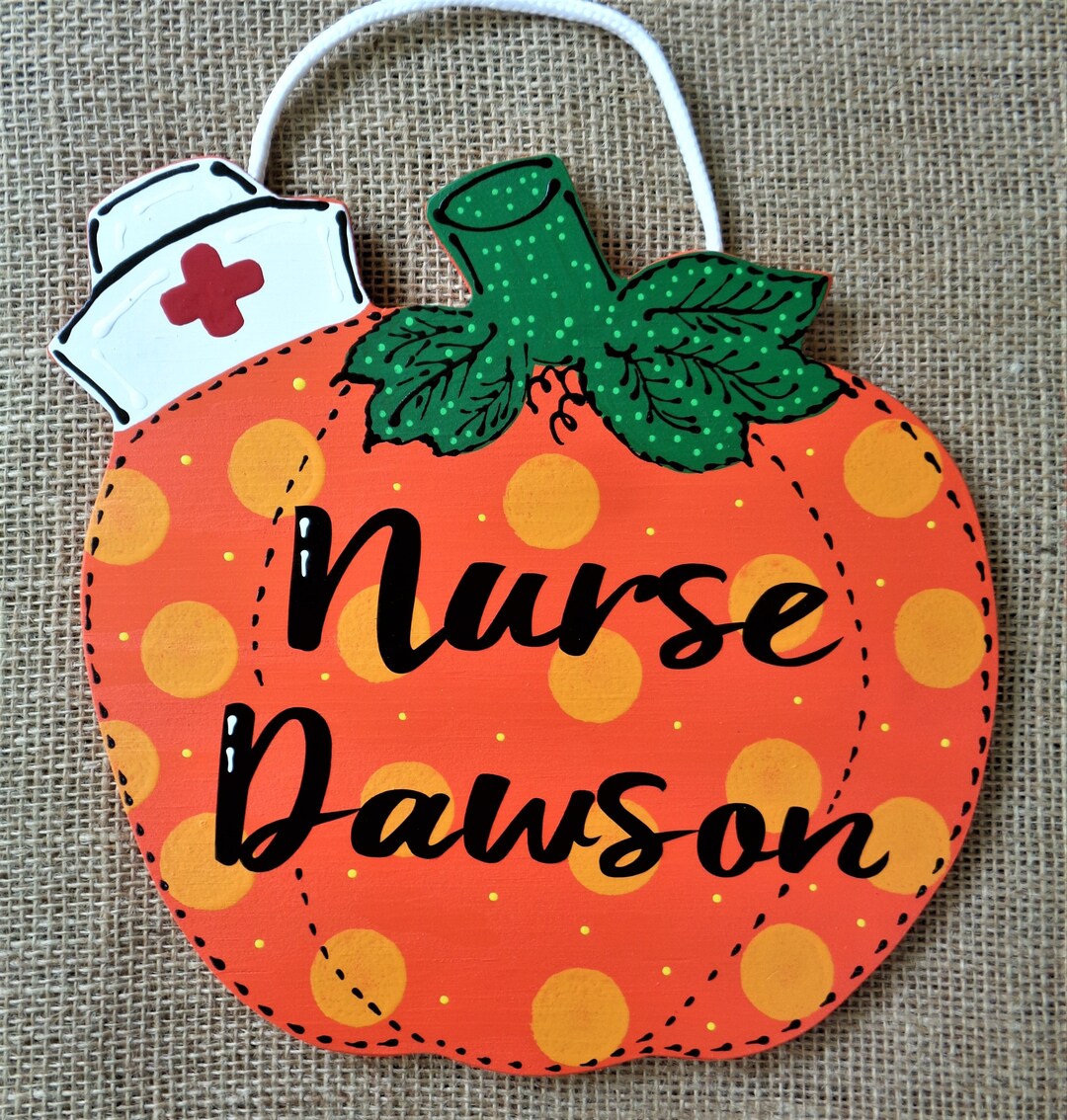 Personalized PUMPKIN NURSE Fall SIGN Wall Door Hanger Plaque Wood ...