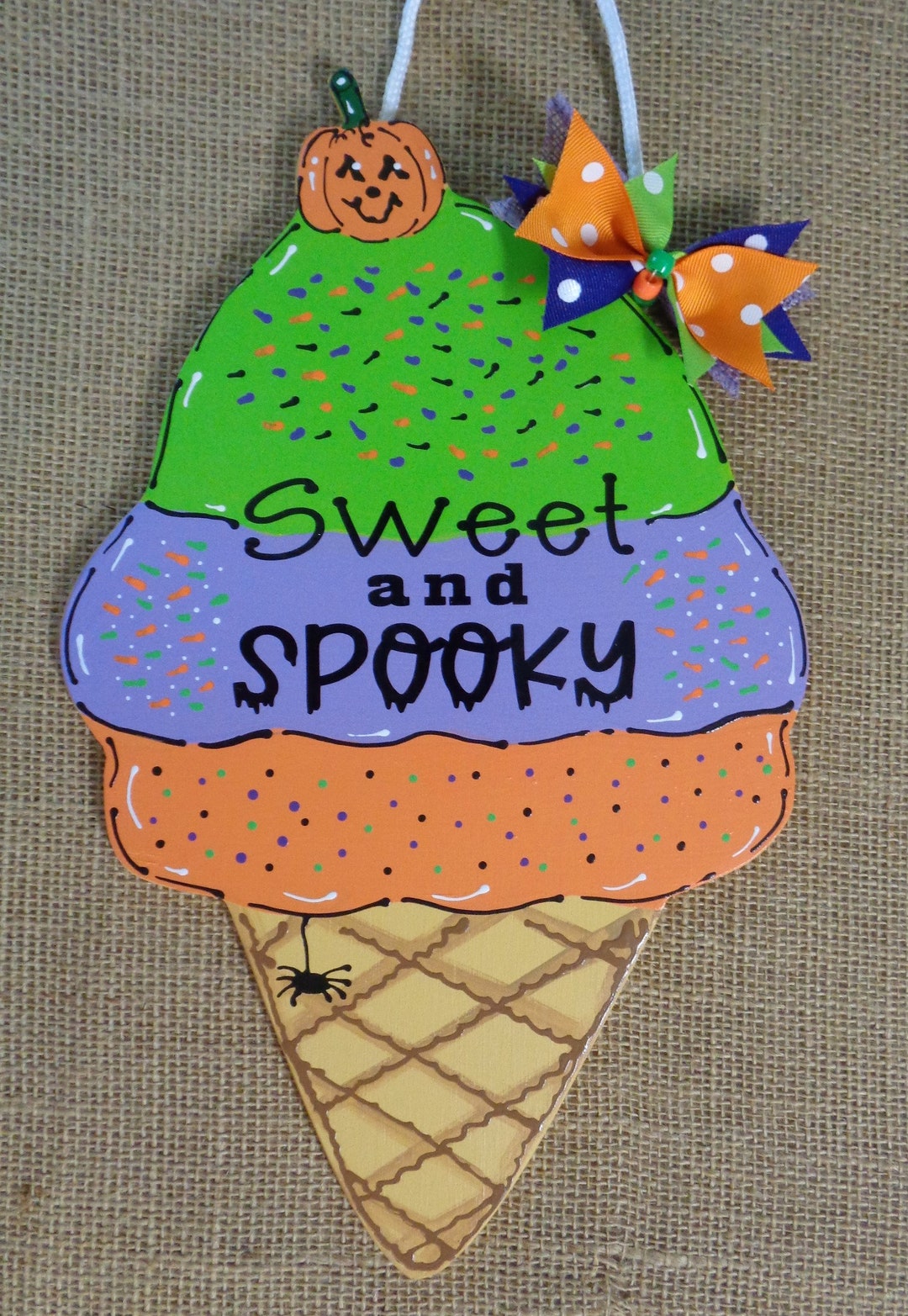 Sweet and Spooky ICE CREAM Cone Sign Spider Pumpkin Halloween Fall ...