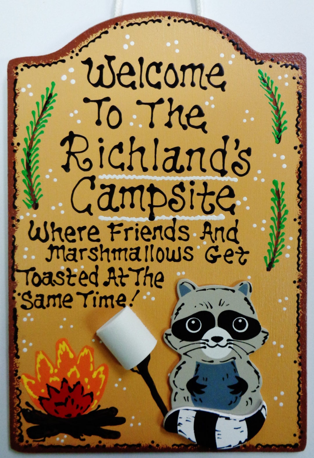 WELCOME CAMPSITE Sign Personalized Name RACCOON Camping Camper Plaque ...