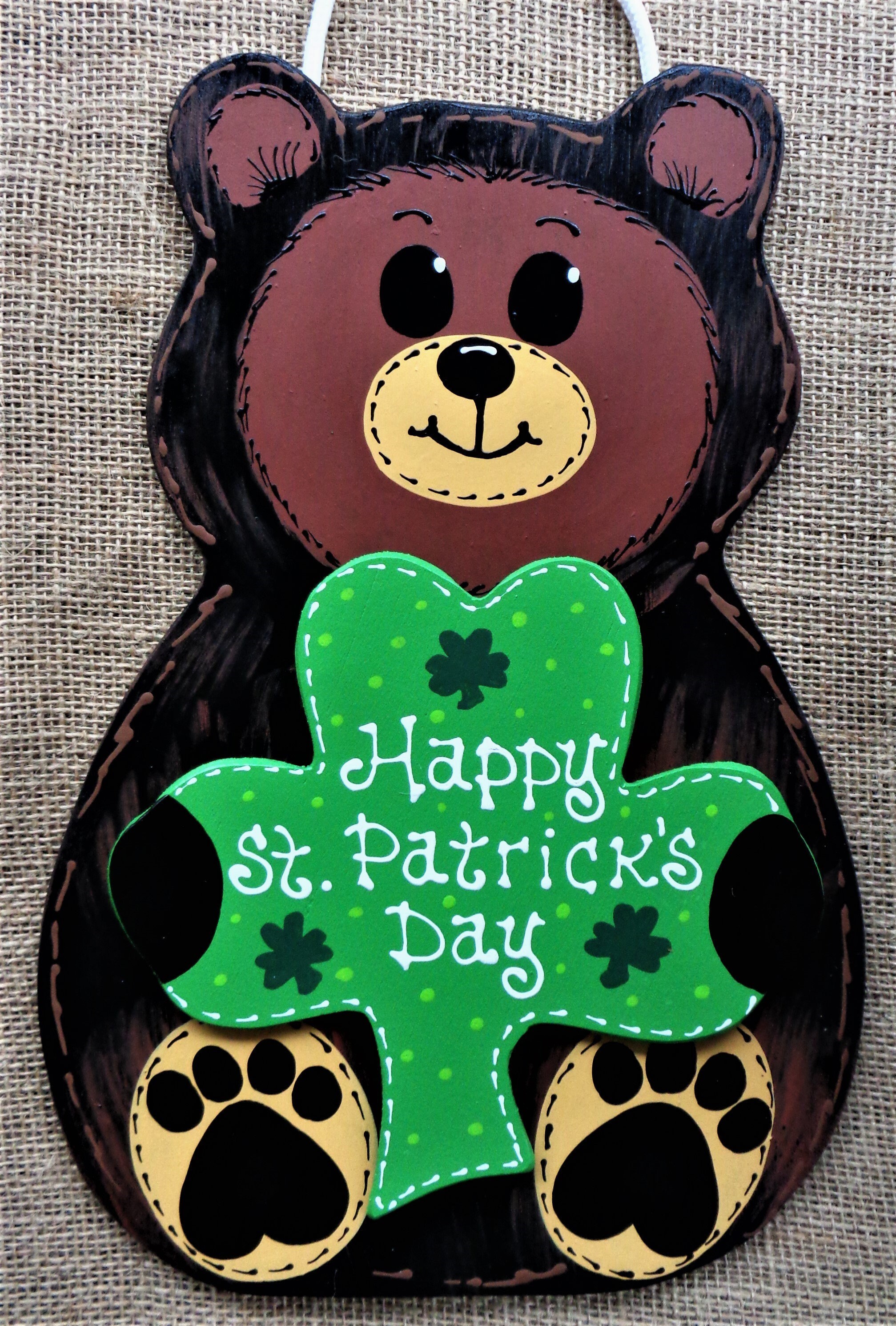 Happy ST. PATRICK'S DAY Bear Sign Wall Door Hanger Hanging Wall Art ...