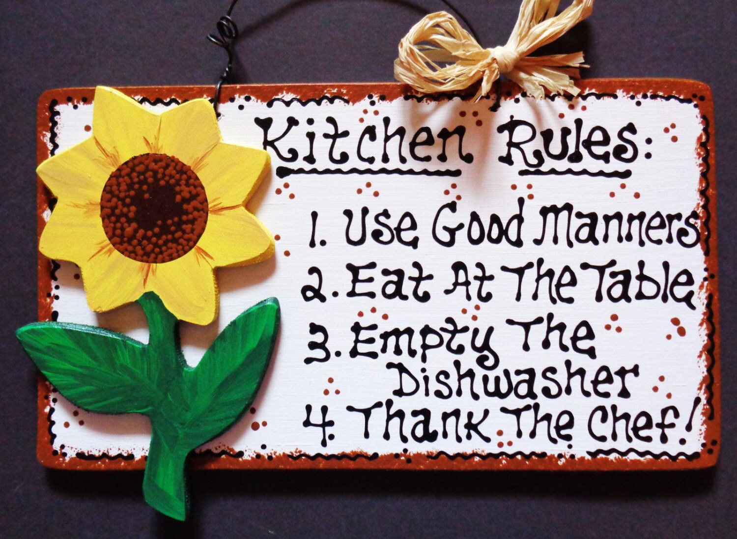 White Sign SUNFLOWER KITCHEN RULES Wall Country Wood Crafts - Etsy