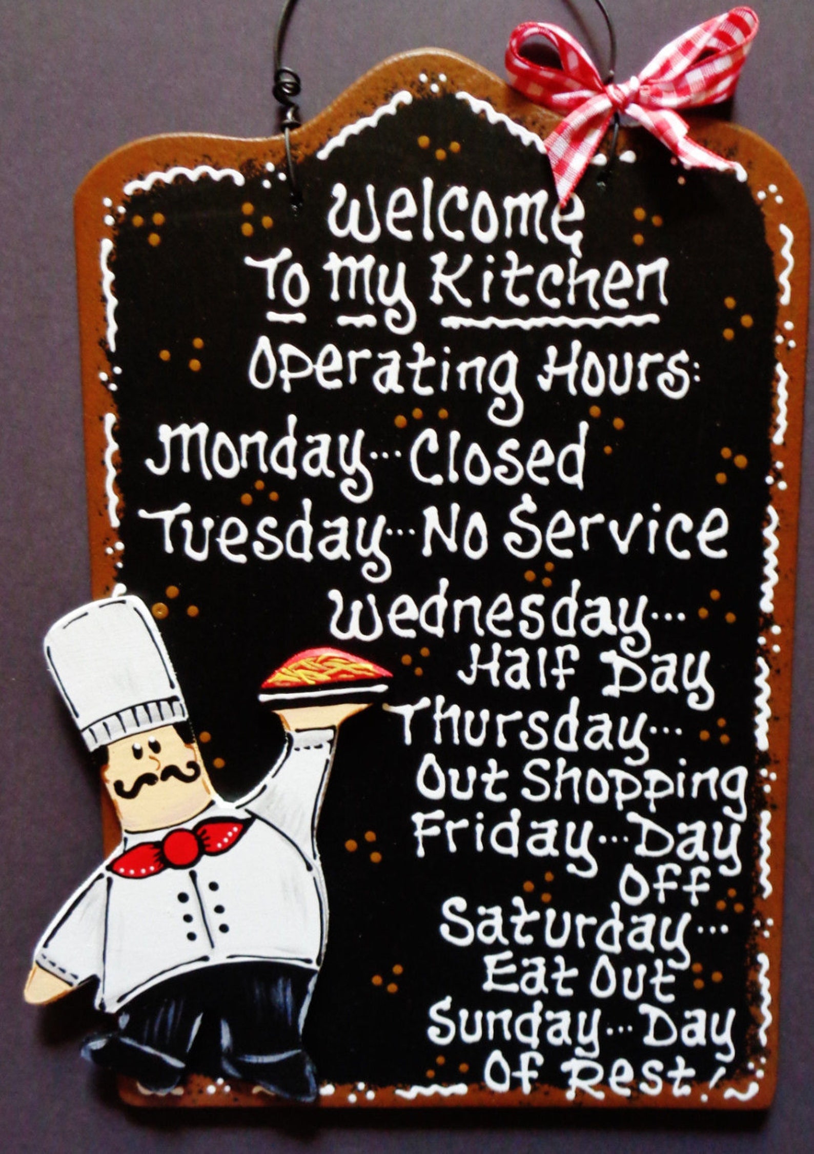 FAT CHEF OVERLAY Kitchen Hours Sign Plaque Country Wood Wall Bistro ...