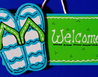 WELCOME SUMMER Flip Flops Sign Tropical Beach Tiki Bar Hot Tub | Etsy