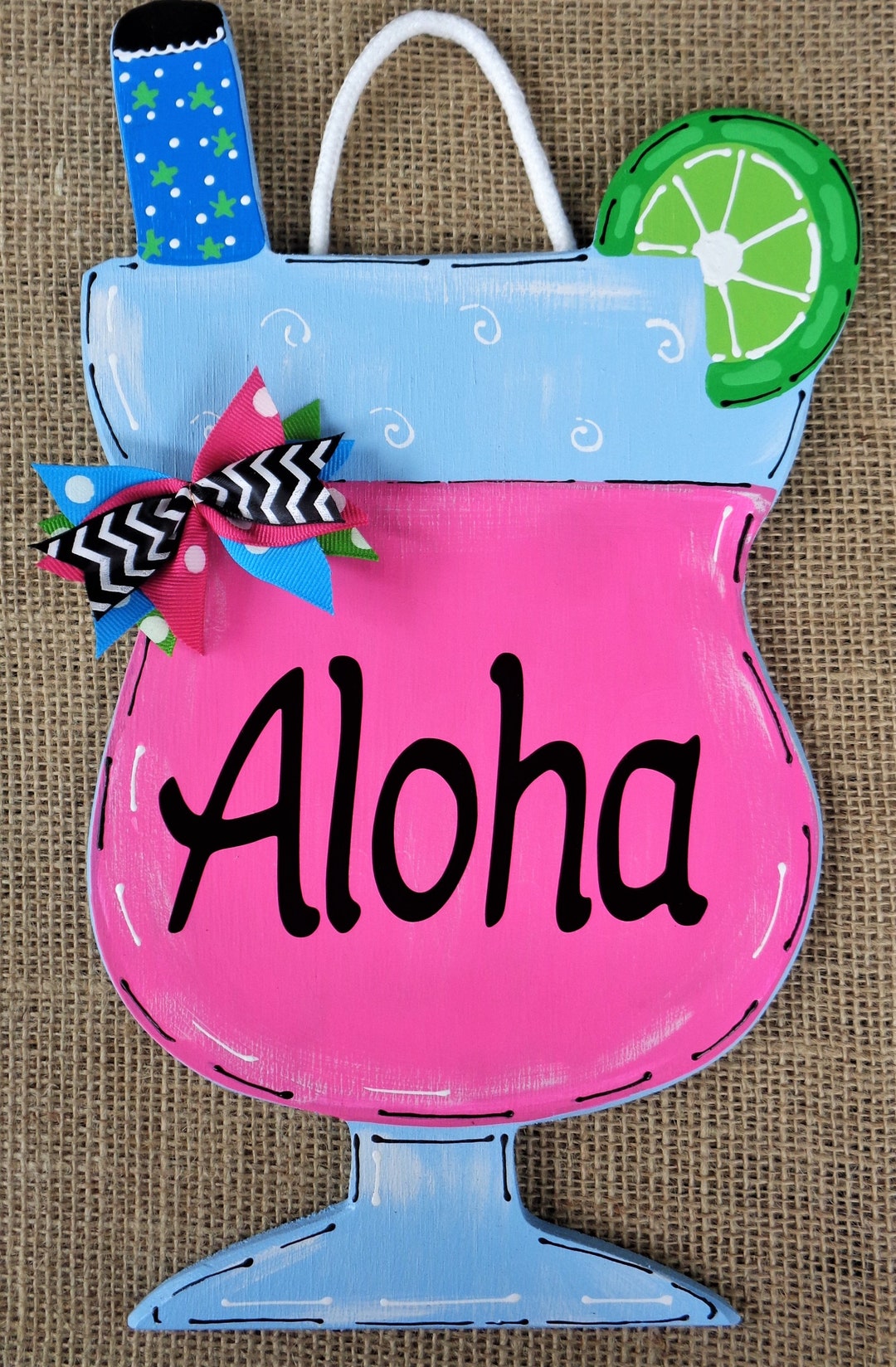 Aloha TROPICAL DRINK SIGN Seasonal Wall Plaque Home Family Deck Patio ...