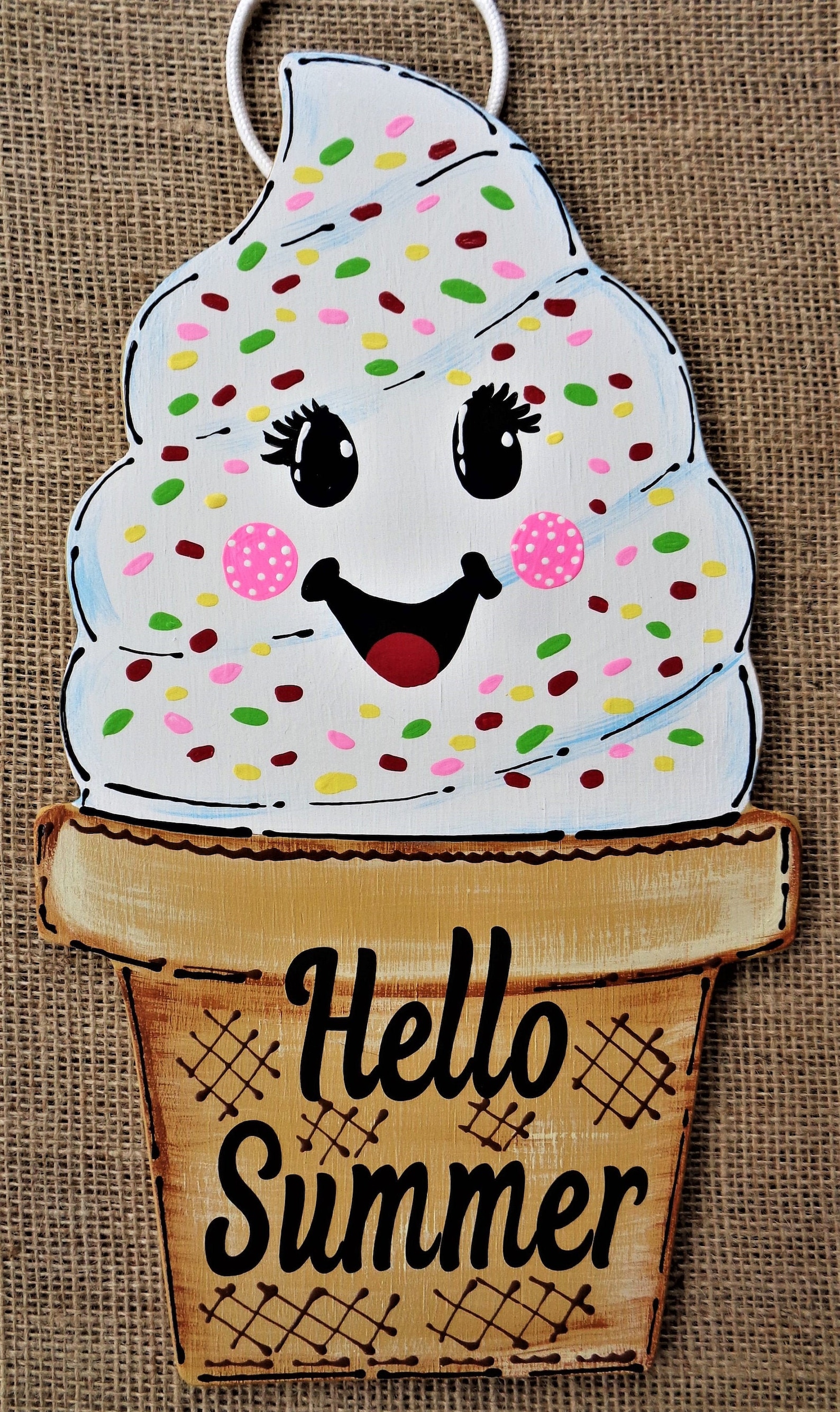 Hello Summer ICE CREAM CONE Wall Plaque Home Family Deck Patio | Etsy
