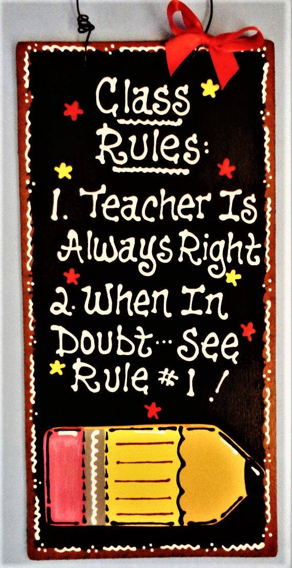 Class Rules TEACHER SIGN Classroom Wall Door Hanger Plaque Aide School ...