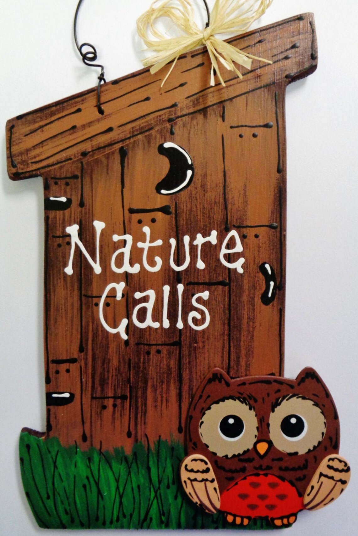 Adorable OWL Nature Calls SIGN Woods Animal Bathoom Bath Rustic Plaque ...