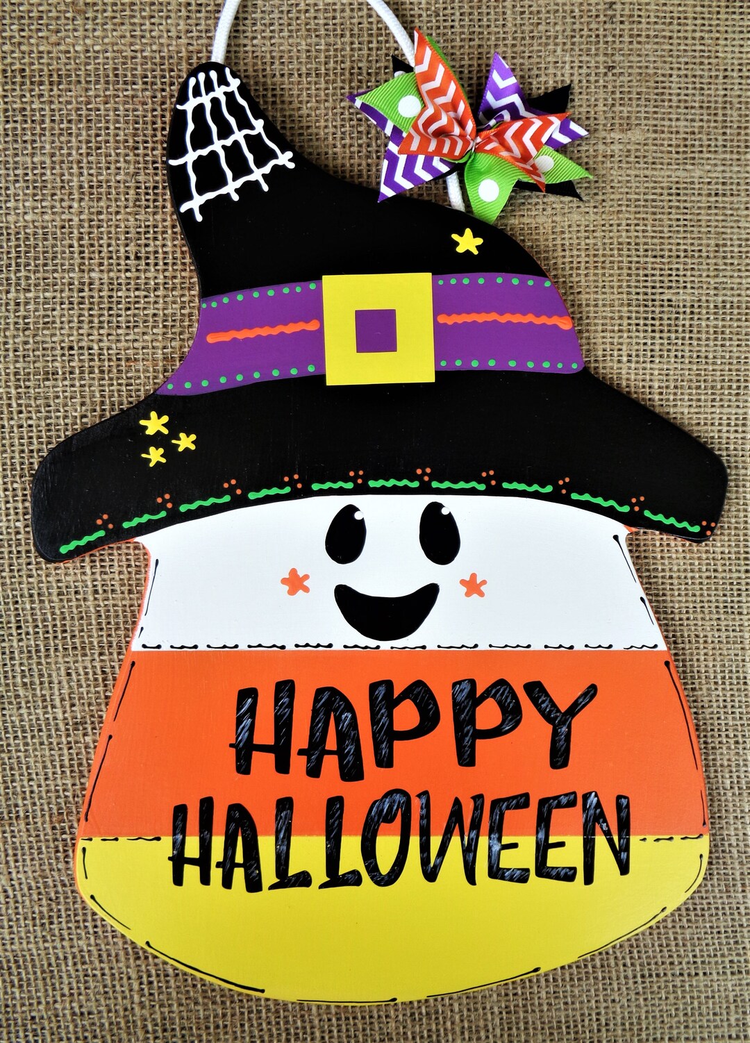 Happy Halloween CANDY CORN SIGN Pumpkin Wall Art Door Plaque Holiday ...