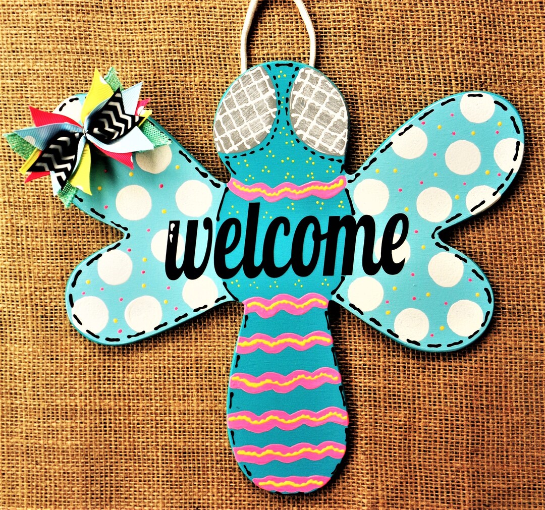 DRAGONFLY WELCOME SIGN Tiki Pool Deck Porch Door Wall Art Summer Garden ...
