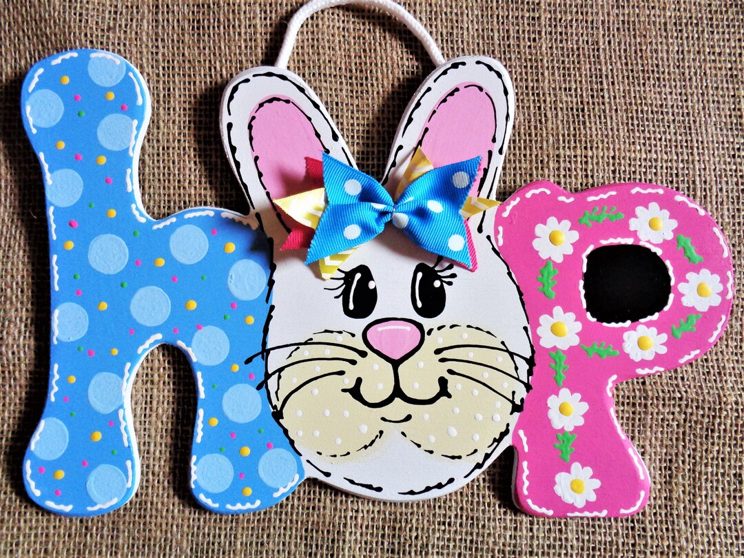 HOP Easter Bunny Rabbit Door SIGN Wall Art Hanging Hanger PLAQUE Spring ...